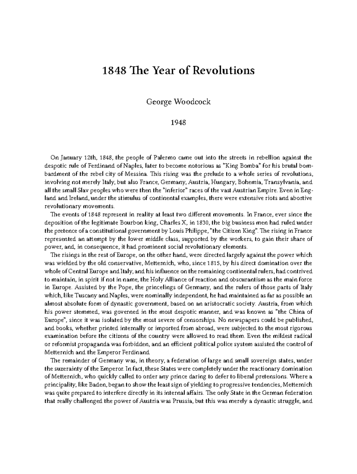 1848: The Year of Revolutions - A Study by George Woodcock - Studocu