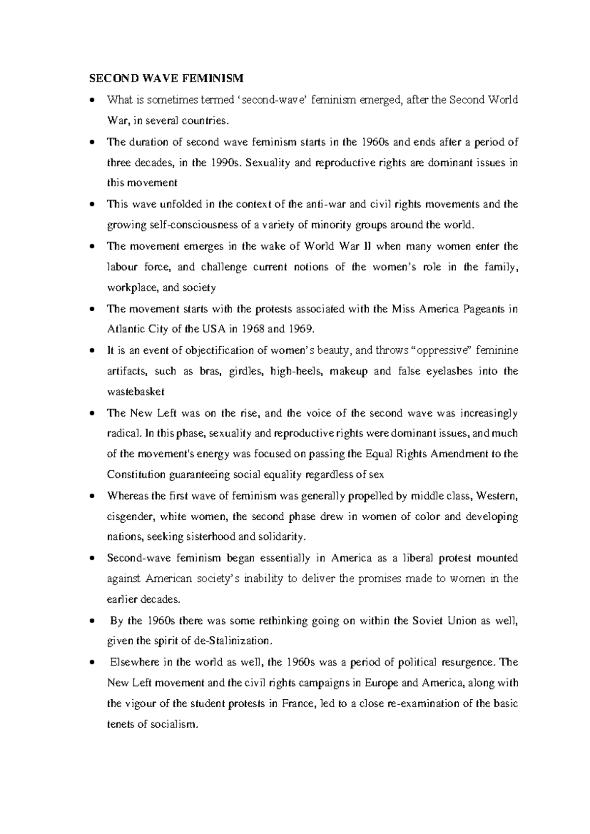 Second Wave Feminism: Key Events, Figures, and Impact on Society - Studocu