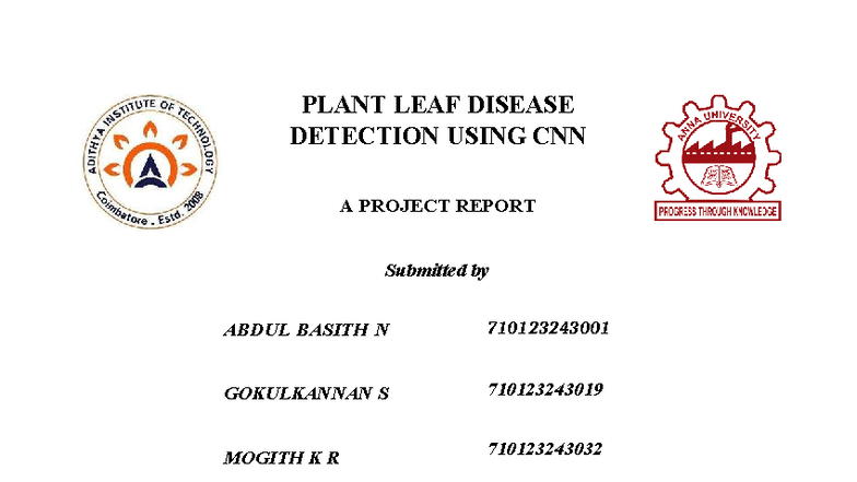 PLANT LEAF DISEASE DETECTION USING CNN - PROJECT REPORT (BTECH AI) - Studocu