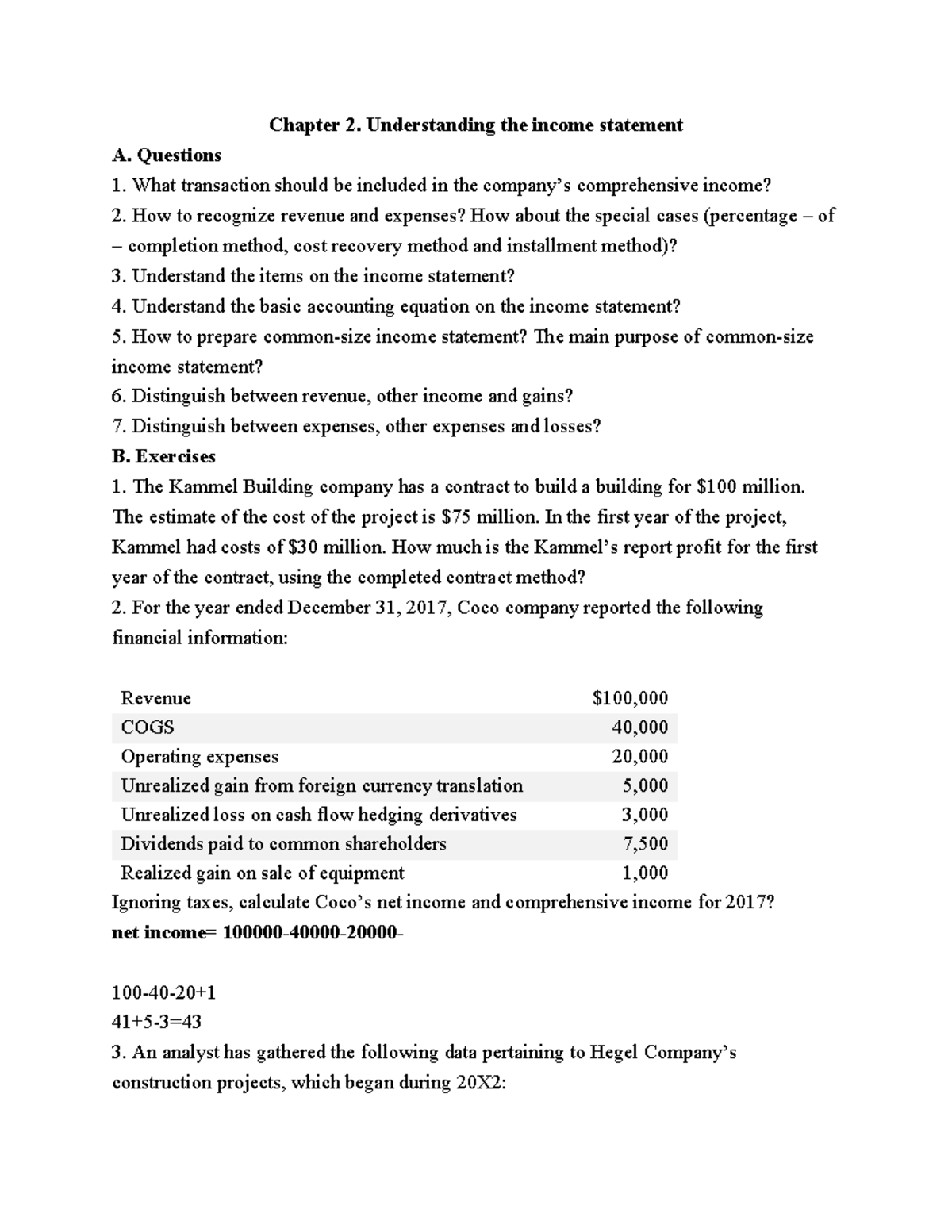 Chapter 2: Income Statement Exercise and Analysis (Acc 101) - Studocu