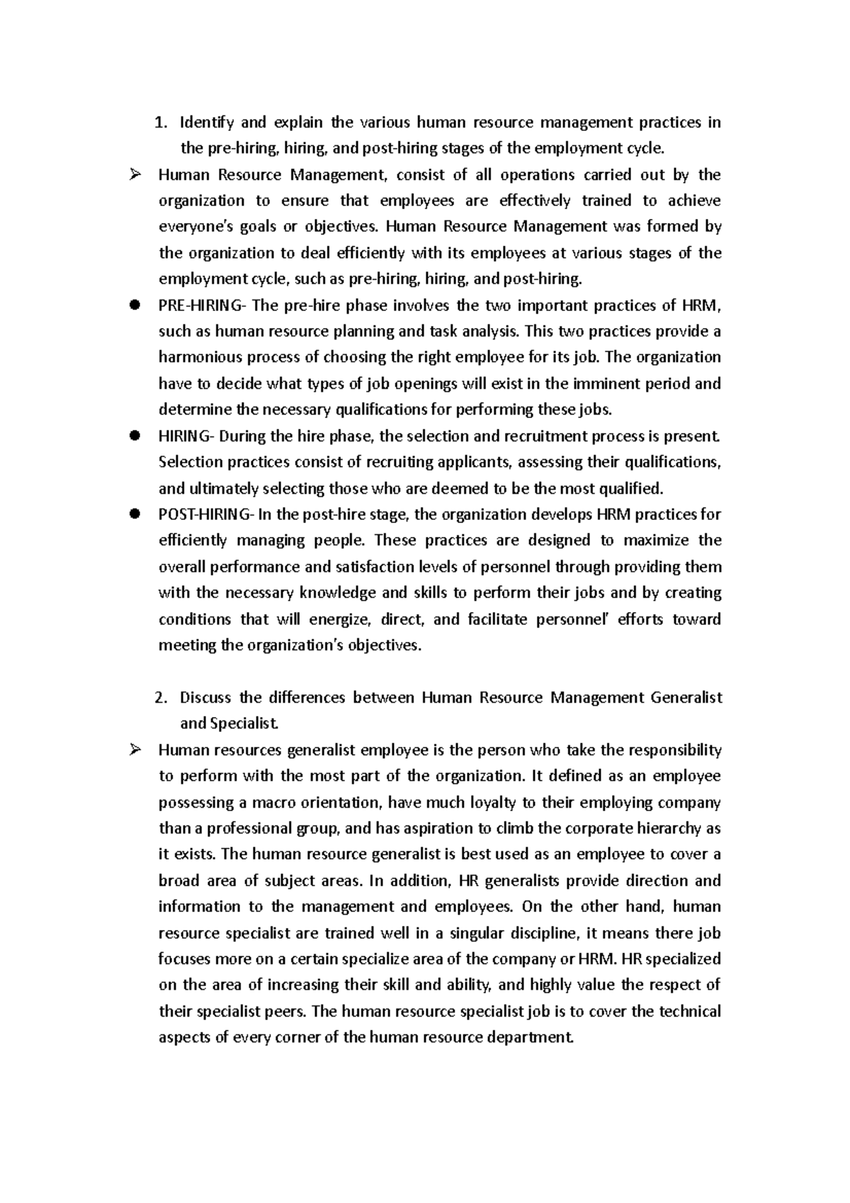 CHAPTER 3 - HUMAN RESOURCE MANAGEMENT - Identify and explain the ...