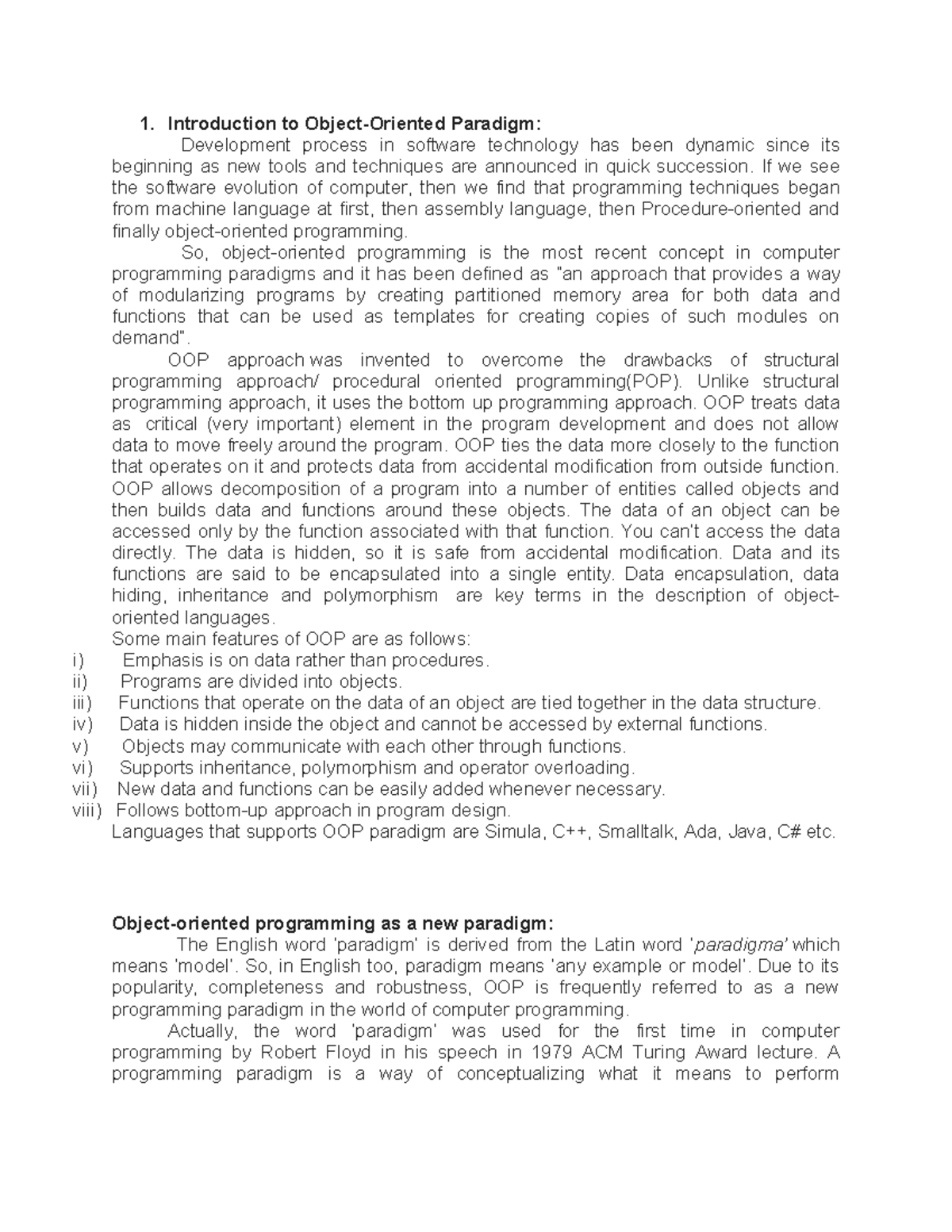 Unit-1: C Programming Paradigms and Object-Oriented Concepts - Studocu