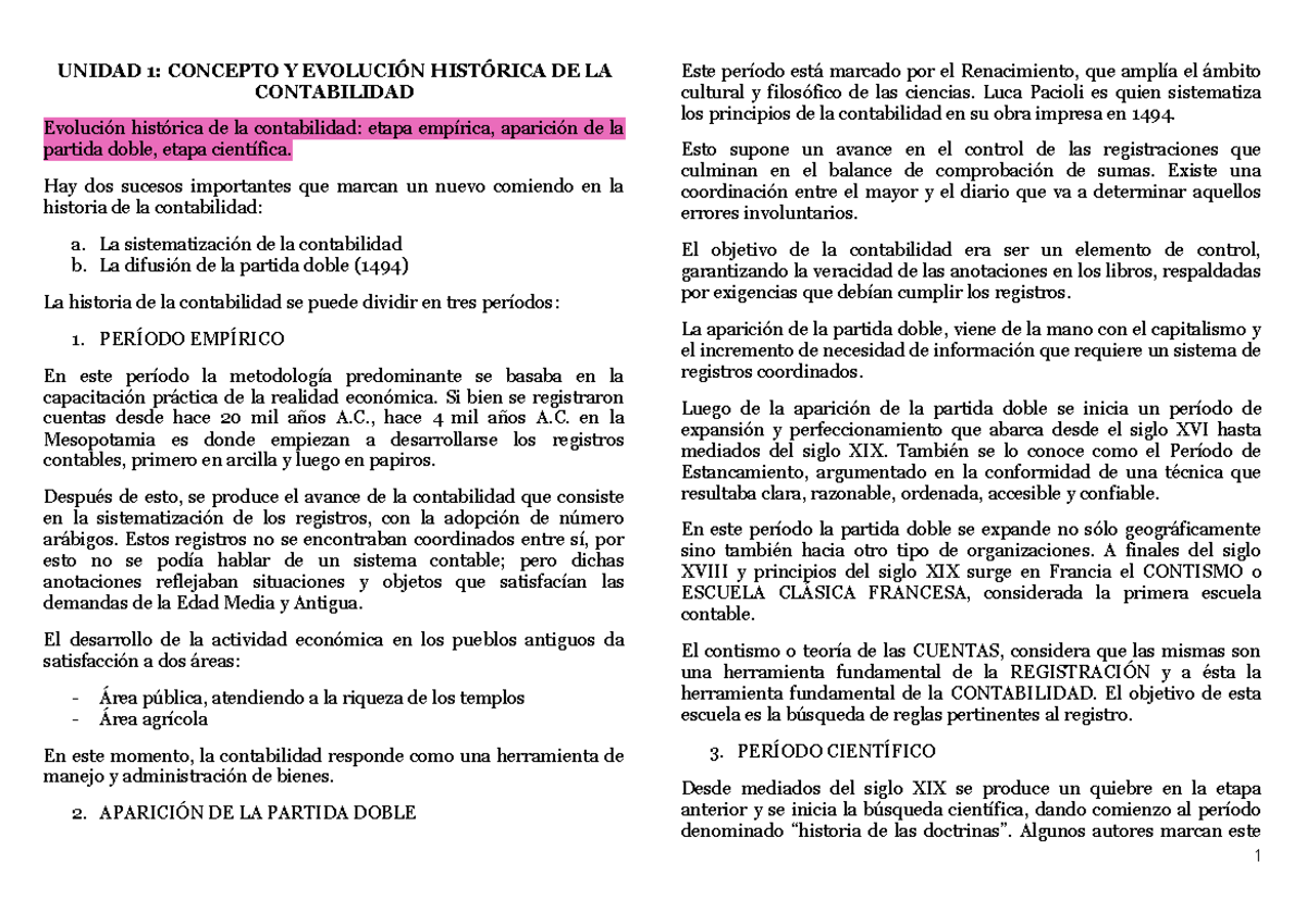 Unidad 1: Evolución Histórica de la Contabilidad y sus Etapas - Studocu