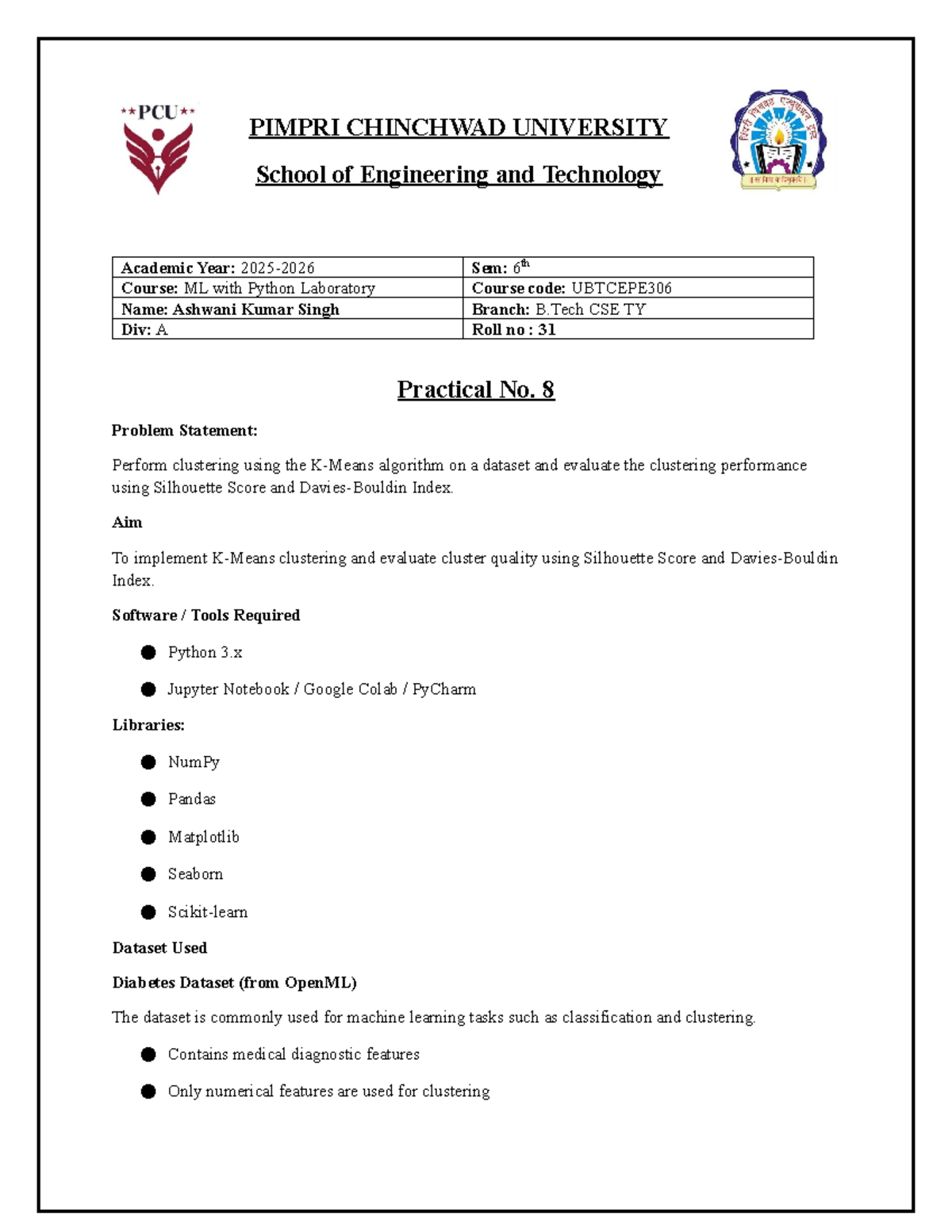ML with Python Lab 8: Clustering & Silhouette Score Evaluation ...