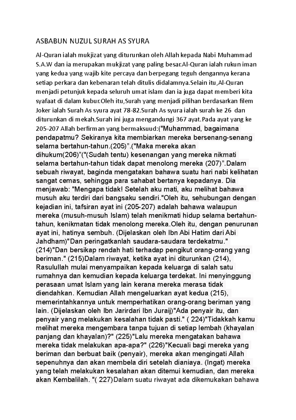 Asbabun Nuzul Surah As Syura: Analisis Teks dan Tafsiran - Studocu