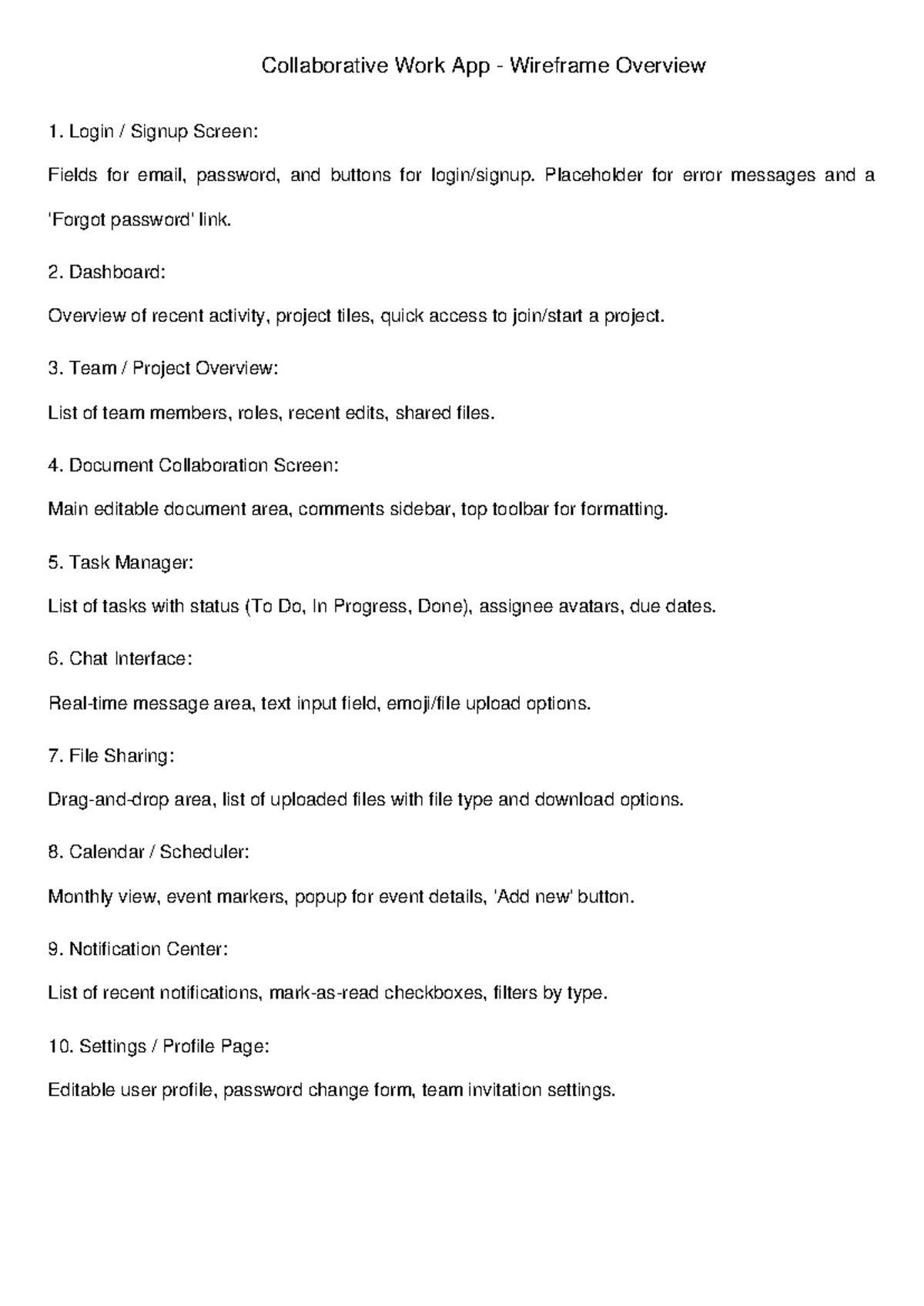 Collaborative Work App Wireframe Overview: Key Screens and Features ...