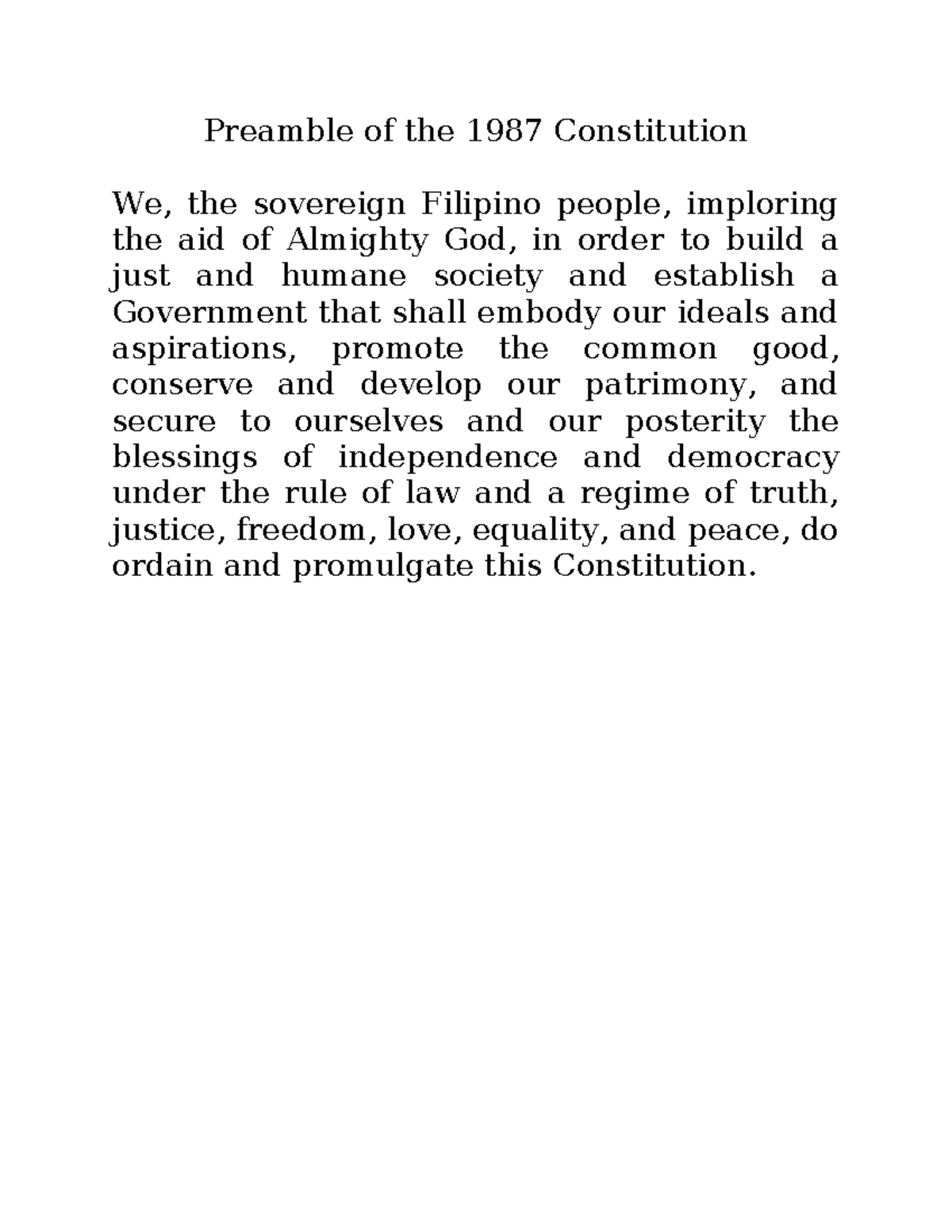 Preamble of the 1987 Constitution - Preamble of the 1987 Constitution ...