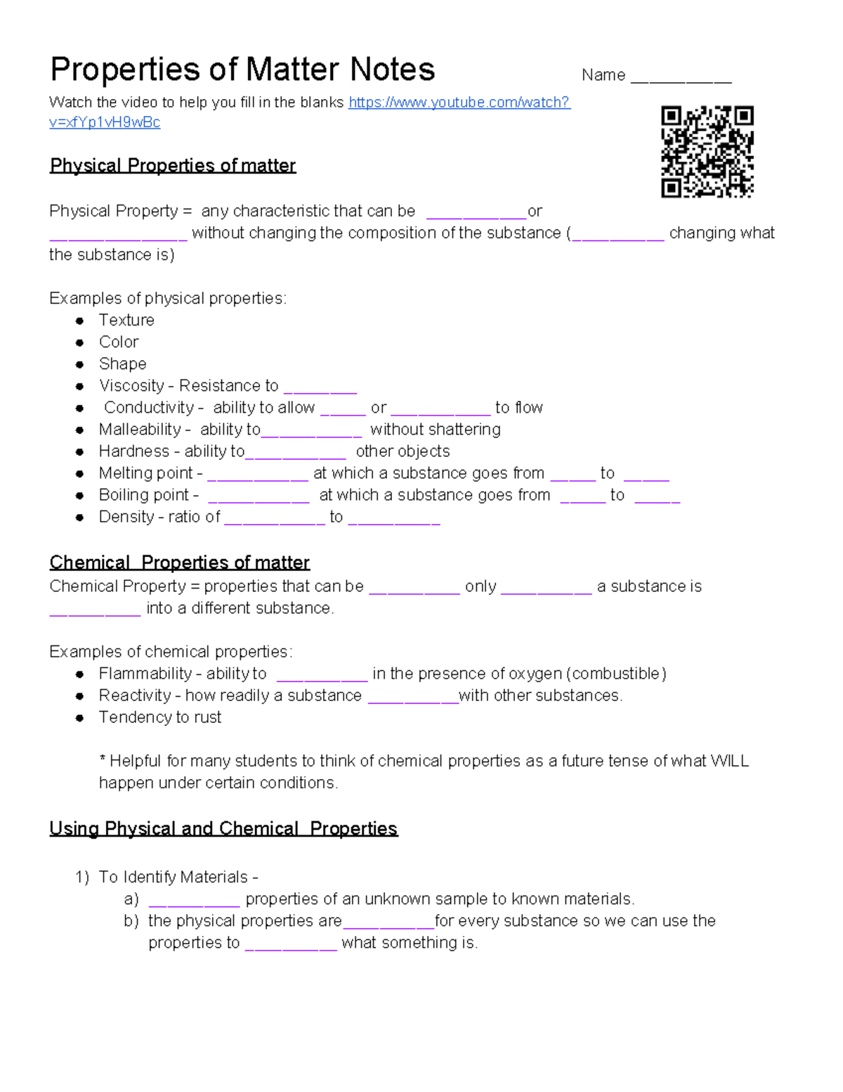Properties of Matter Video Notes: Physical & Chemical Properties - Studocu