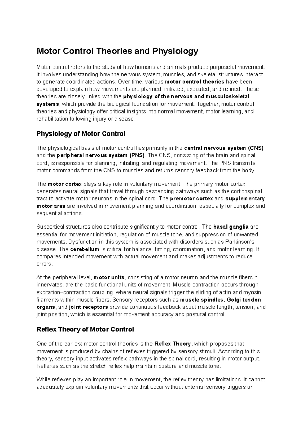 Motor Control Theories: Understanding Human Movement Dynamics - Studocu