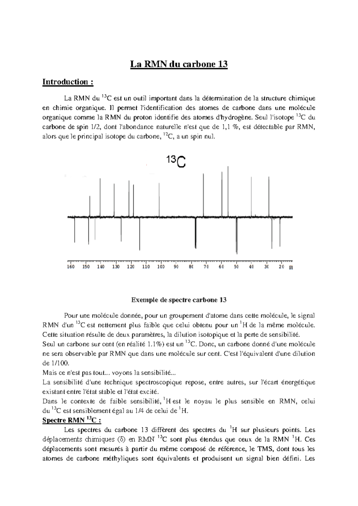 Introduction à la RMN du Carbone-13: Concepts et Applications - Studocu