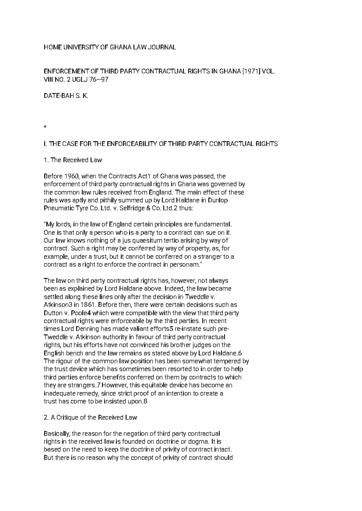 Enforcement of Third Party Contractual Rights in Ghana: A Legal ...