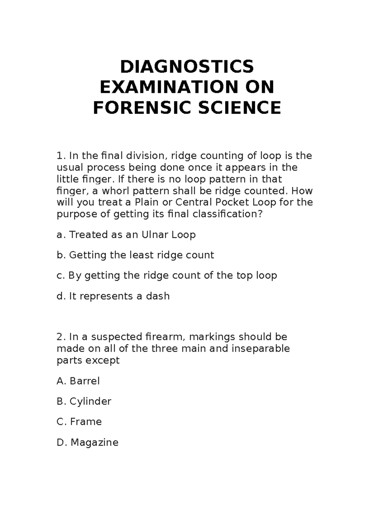 Forensic Science 1: Diagnostics Exam Review Questions - Studocu