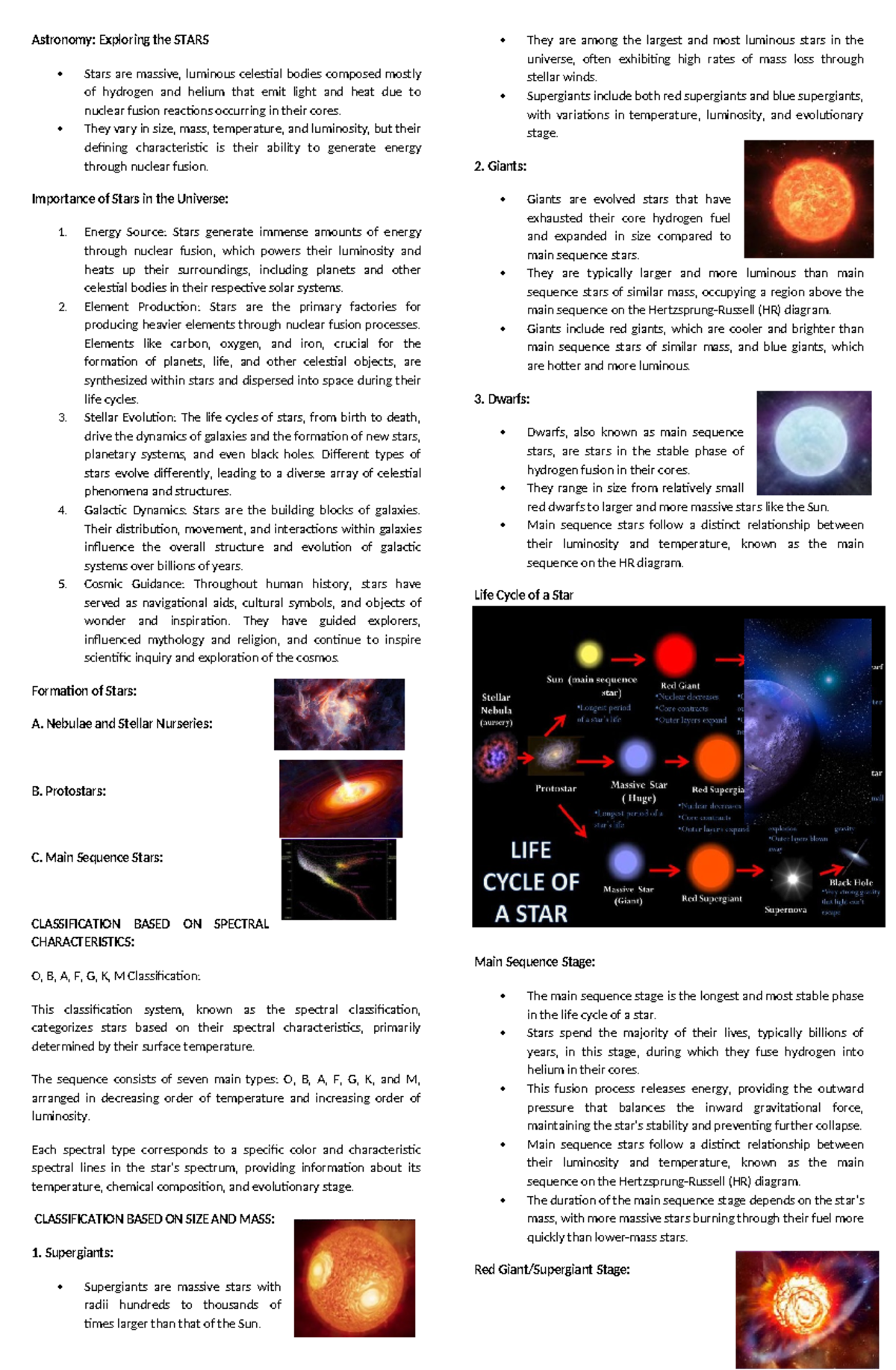 Astronomy 101 - Lecture Notes on Stellar Formation and Evolution - Studocu
