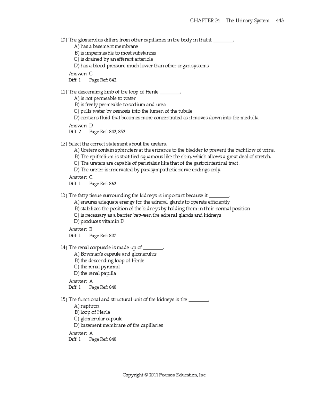 CHAPTER 24: The Urinary System - Test Bank Questions (Anatomy ...