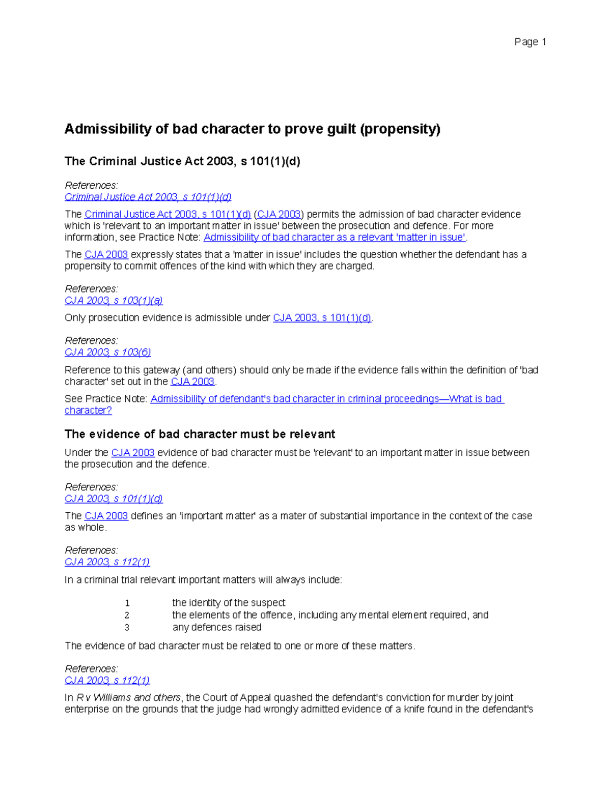 Admissibility of Bad Character Evidence in Criminal Cases (CJA 2003 ...