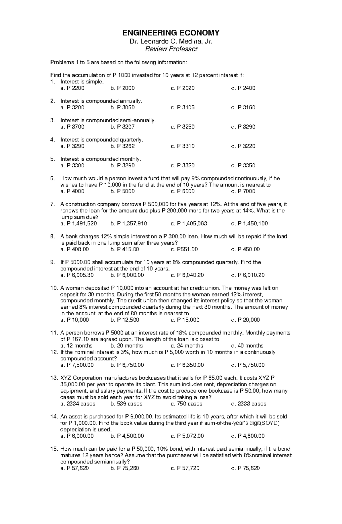Econ problems for ME - Practice exam review and solutions - Studocu