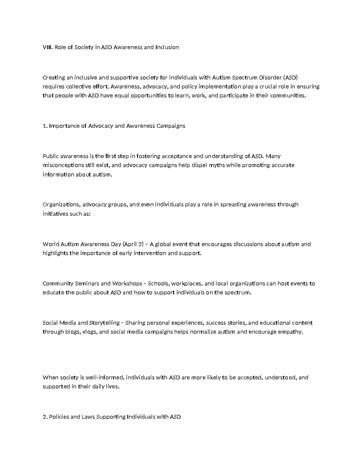 Community Awareness and Inclusion in ASD: Lecture Notes - Studocu