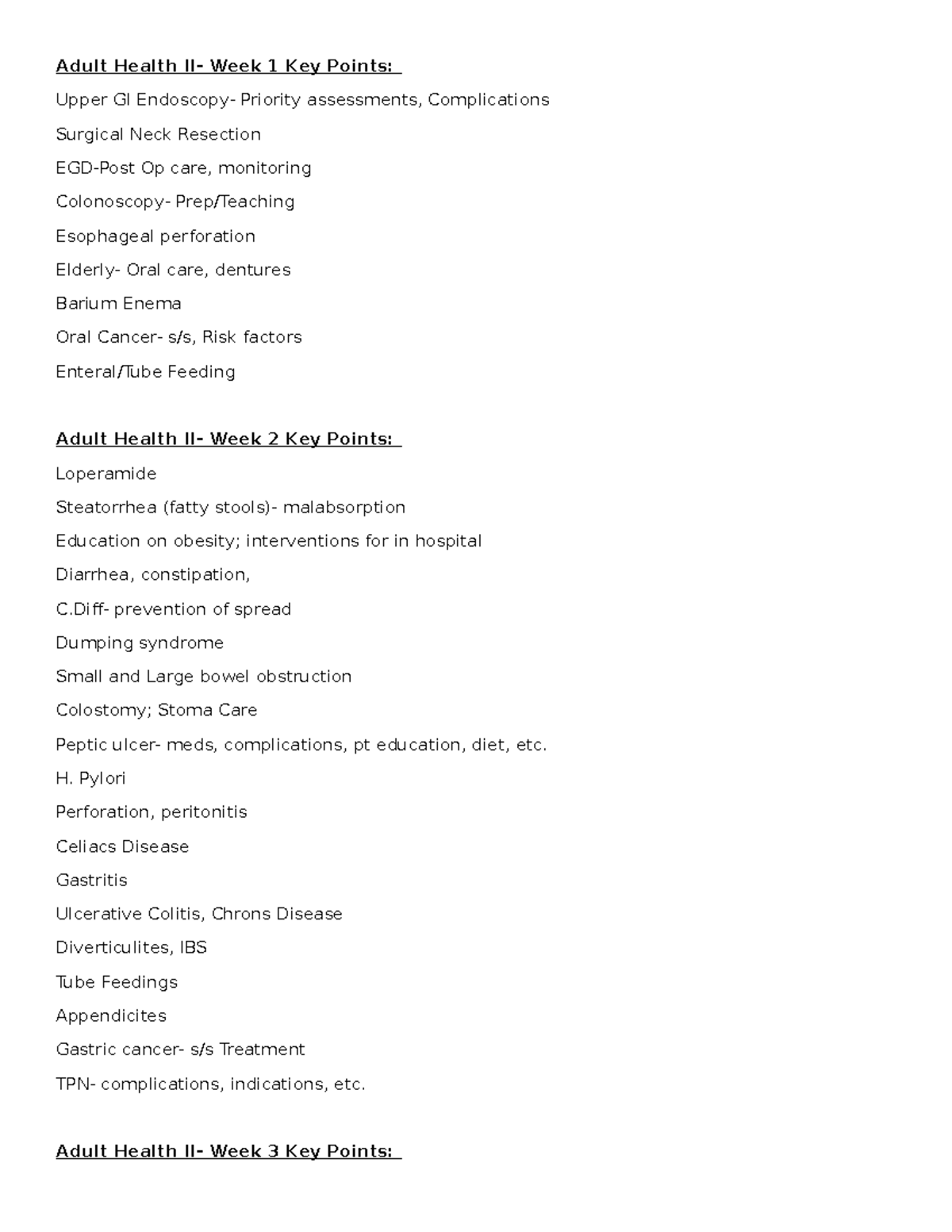 AHII - Key Points for Exam 1: Upper GI & Bowel Disorders Overview - Studocu