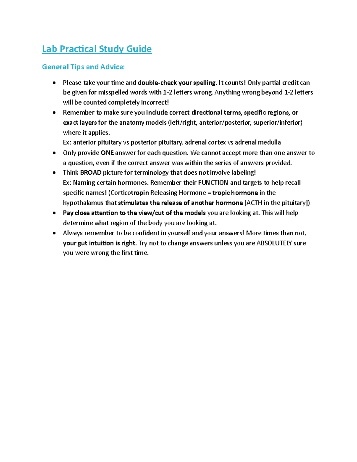 Lab Practical Study Guide: Endocrine & Reproductive Systems Tips - Studocu