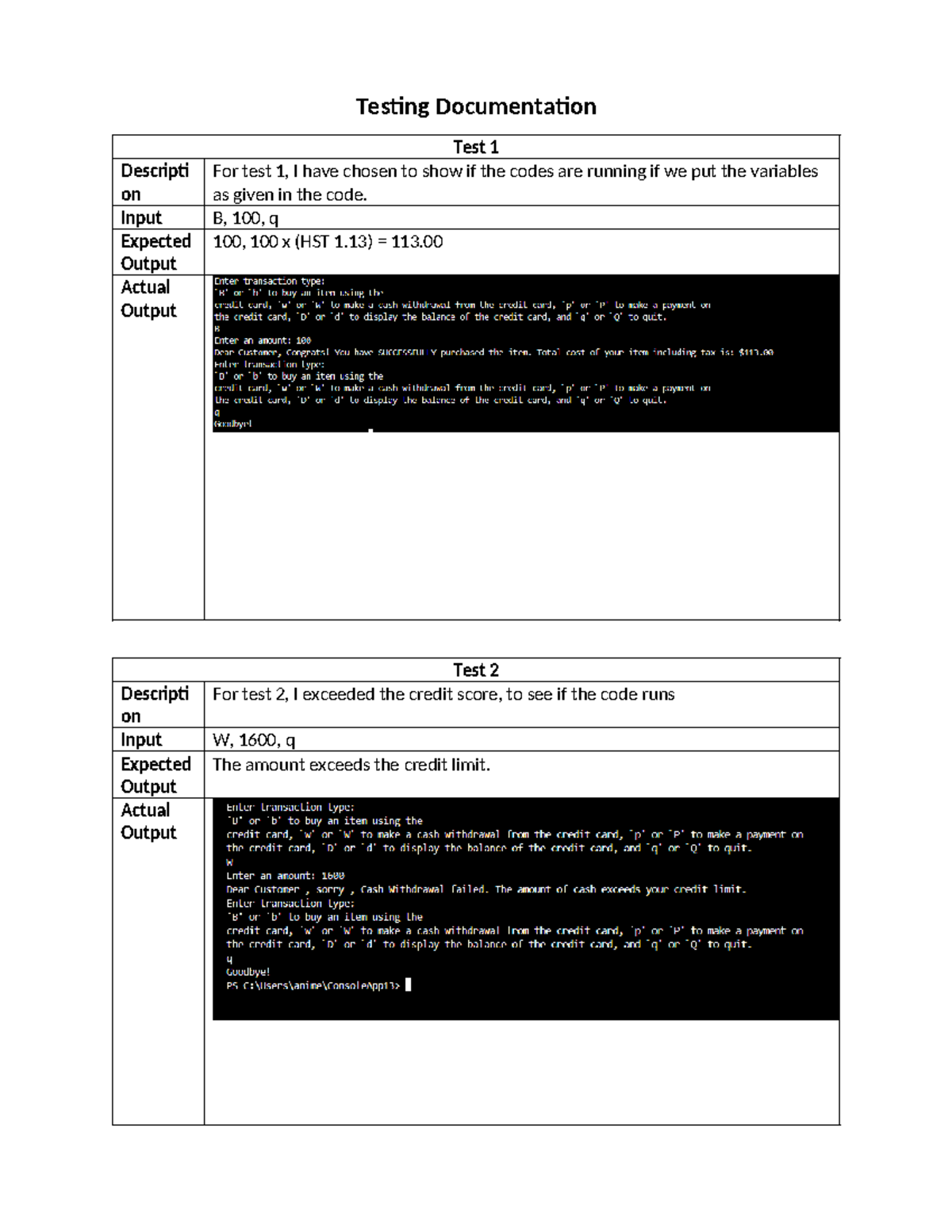 Testing Documentation - Assign 3 for Code Functionality Evaluation ...