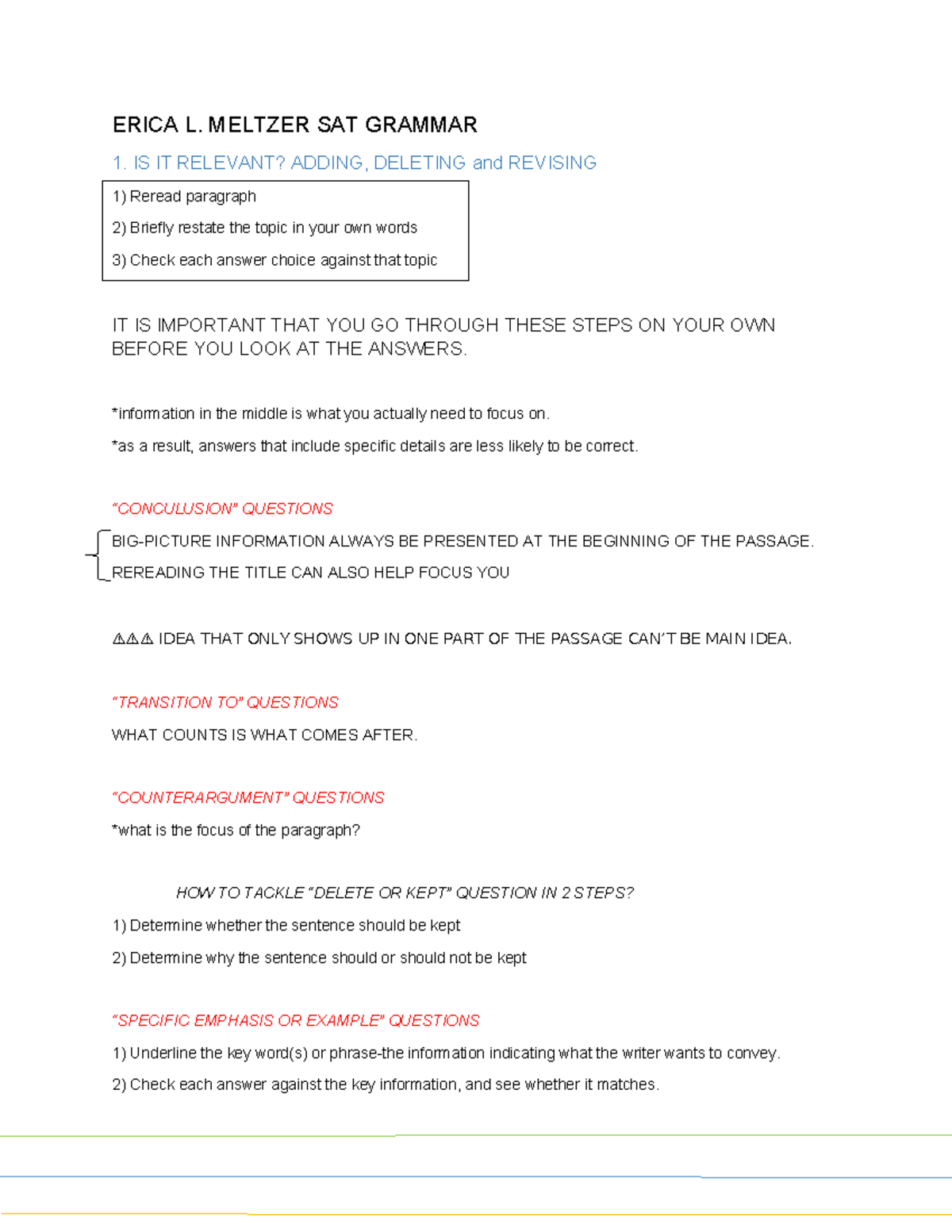 ERICA L. MELTZER SAT GRAMMAR STRATEGIES: ADDING, DELETING, REVISING ...