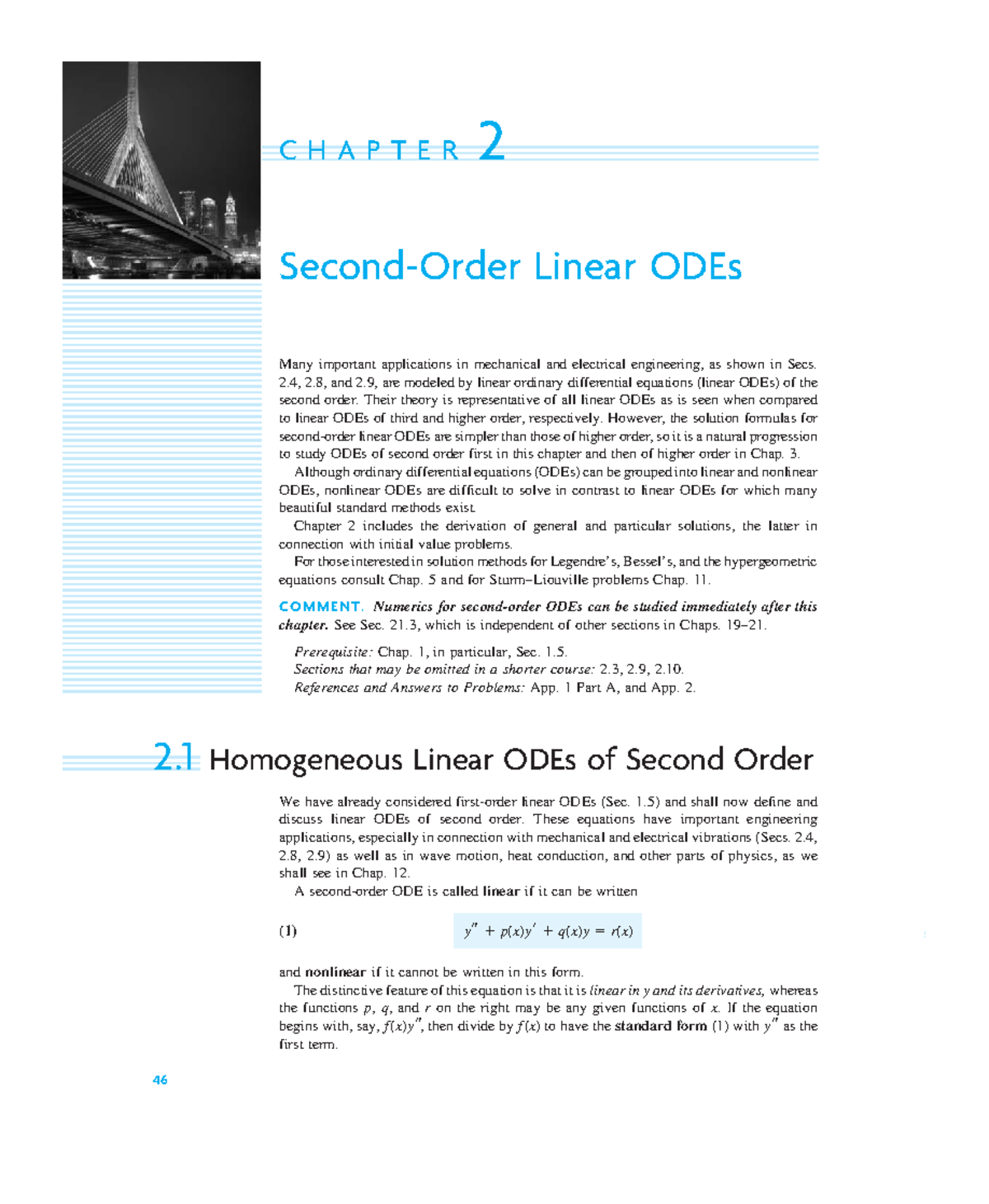 Chapter 2.1: Homogeneous Linear ODEs of Second Order Analysis - Studocu