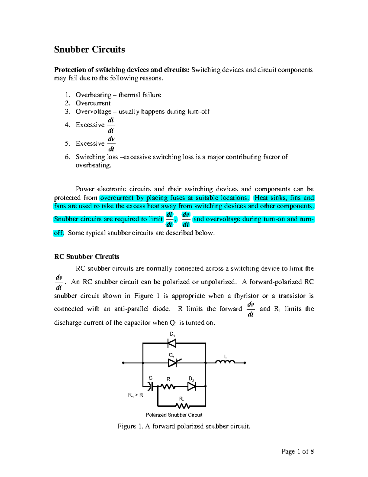 Snubber Circuits Overview and Applications in Power Electronics - Studocu
