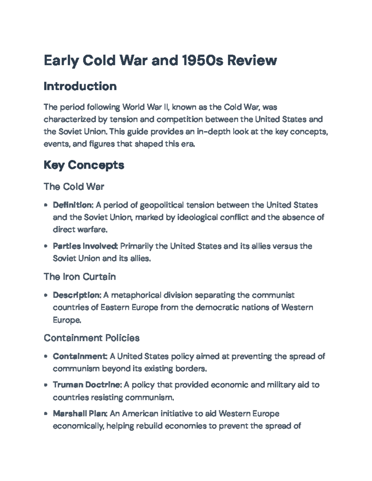 Early Cold War (1945-1960) Study Guide: Key Events and Figures - Studocu