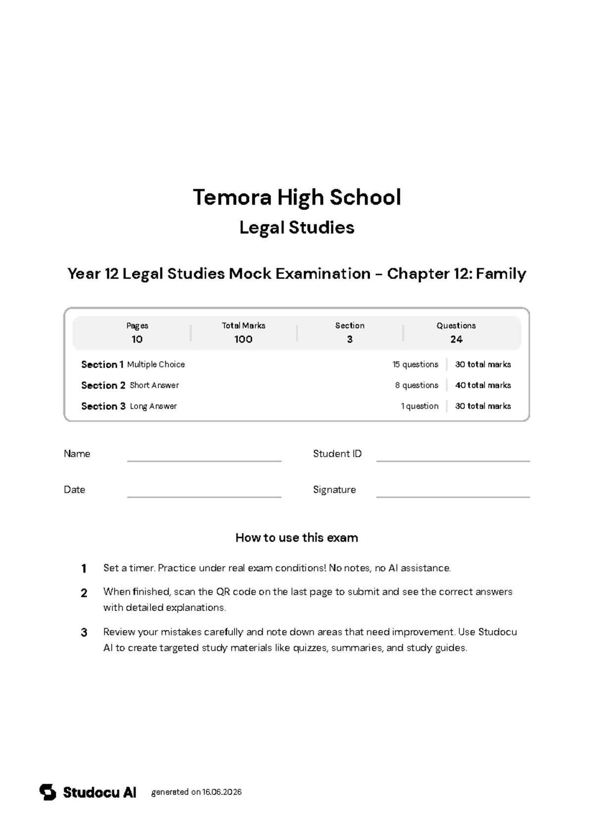 Year 12 Legal Studies Mock Exam - Family Law - Studocu