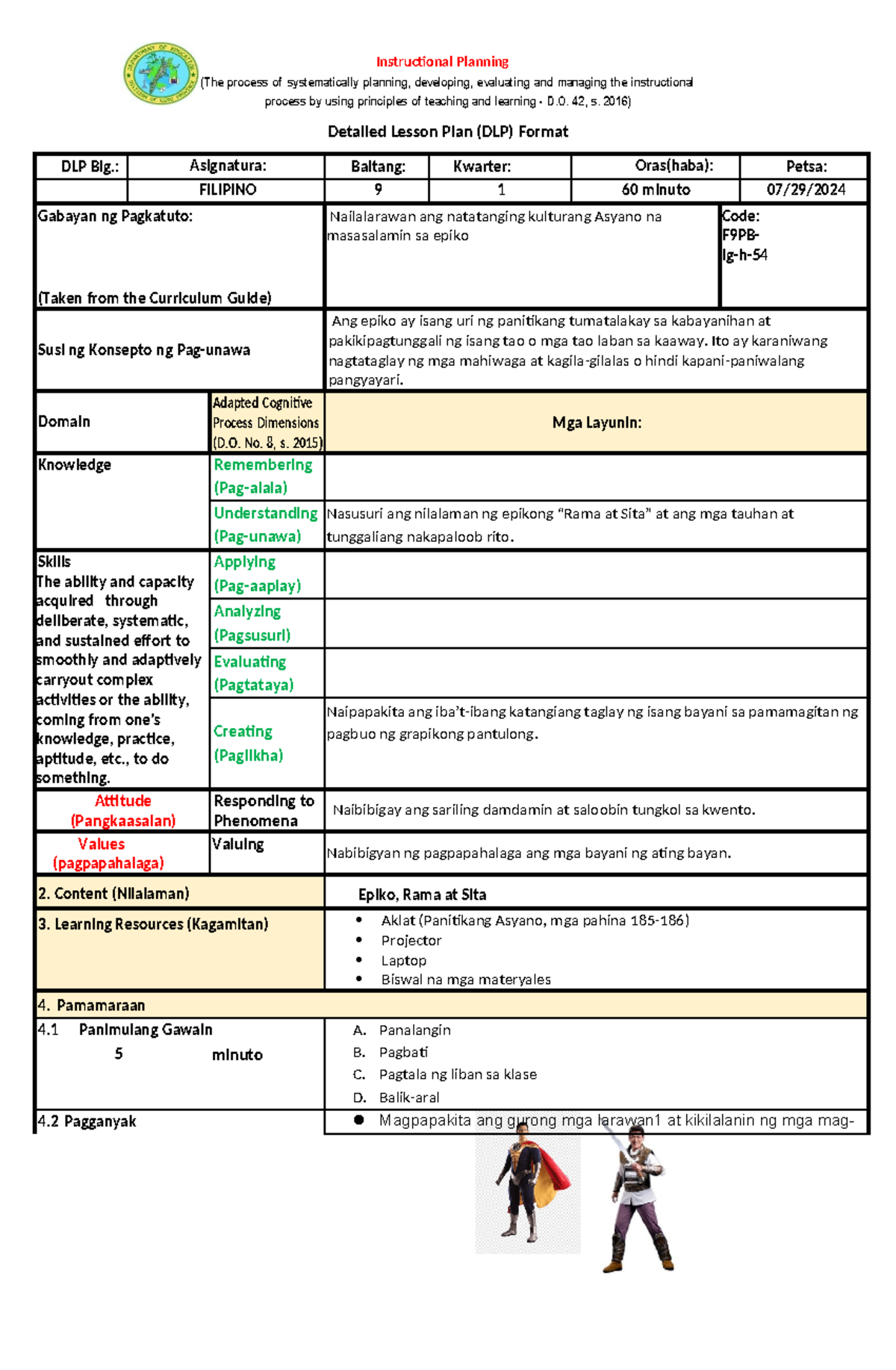 DLP - CO F9PB - Epiko at Kultura sa Filipino 9 Lesson Plan - Studocu