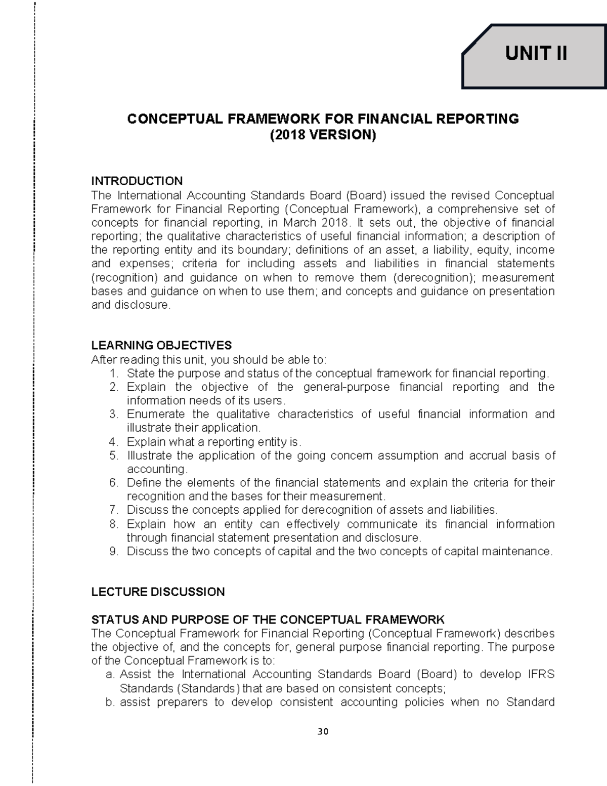 Cfas 2023 Unit Ii Conceptual Framework For Financial Reporting Studocu