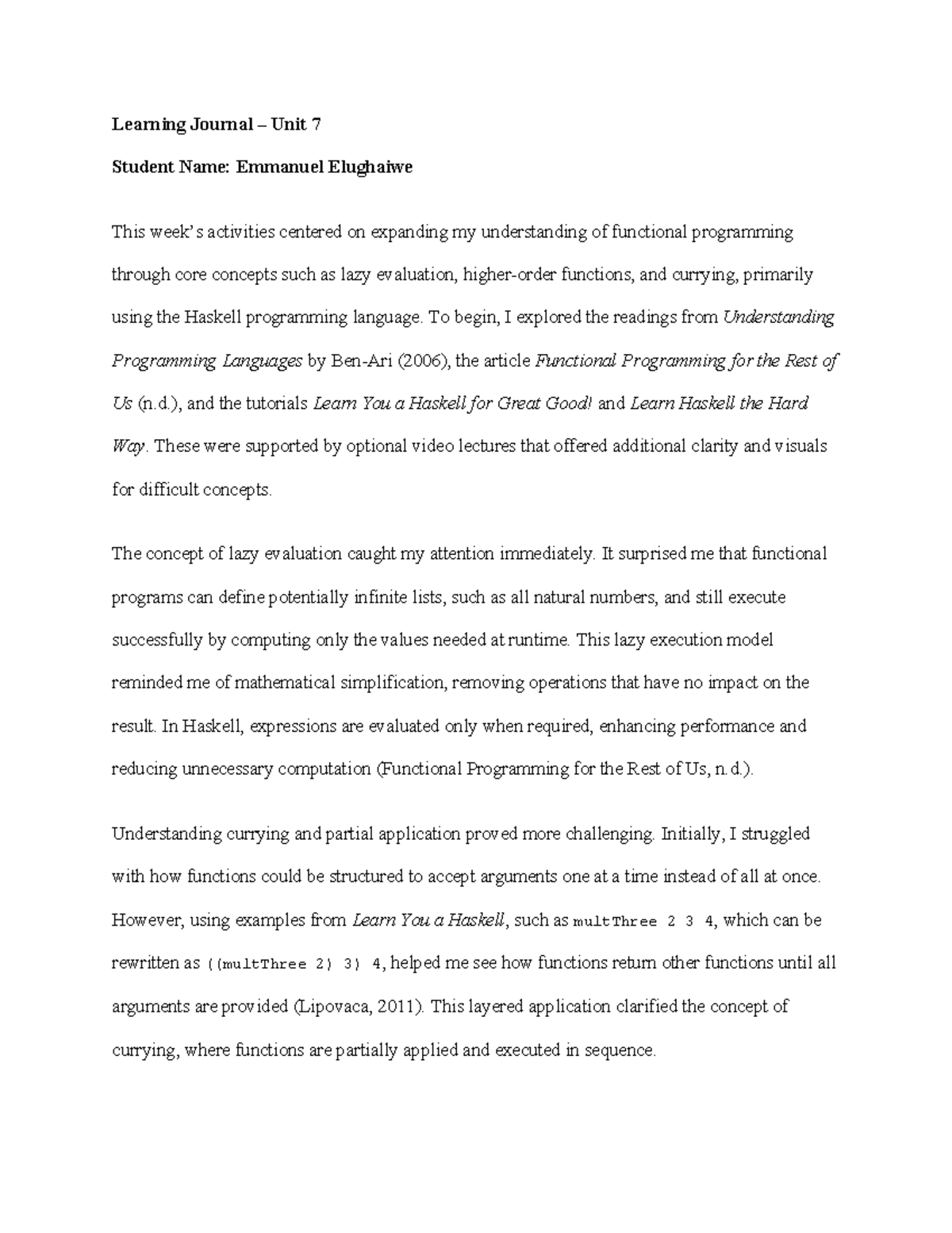 CS 4402 Learning Journal: Exploring Functional Programming Concepts - Studocu