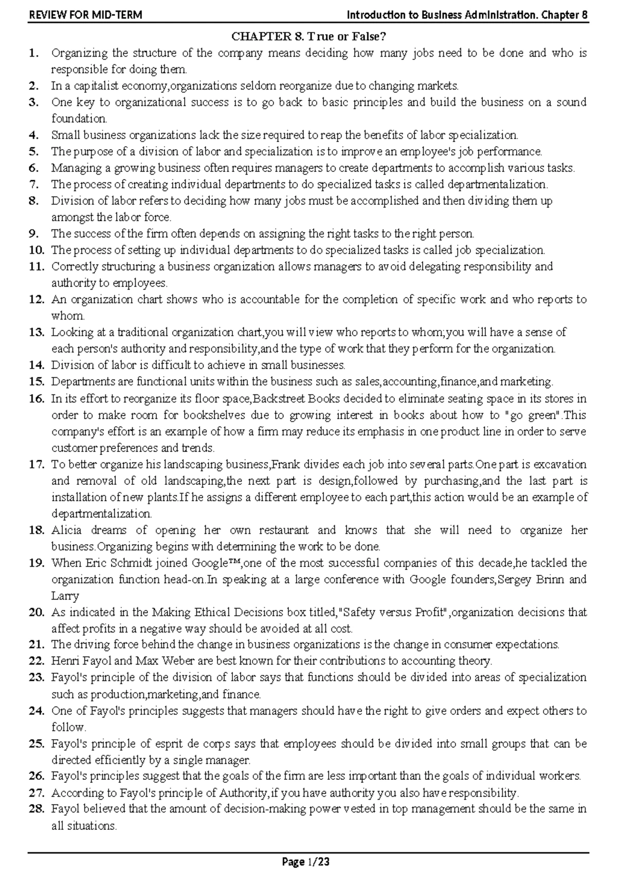 Chapter 8 True or False Answers - Organizational Structure Insights ...
