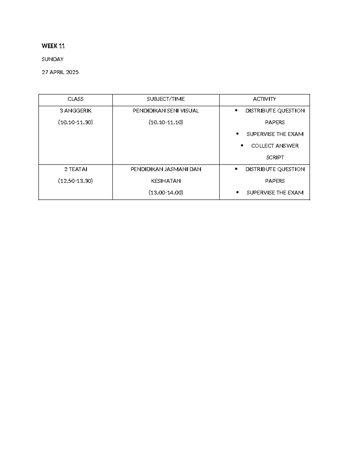 Week 11 Lesson Plan: English Exam Preparation for Upper Form Students ...