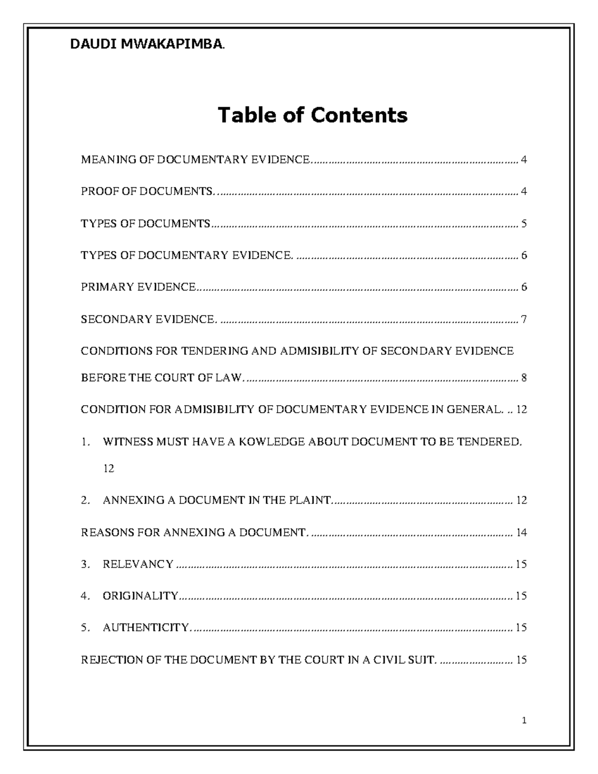 Tendering and Admissibility of Documentary Evidence in Civil Cases ...