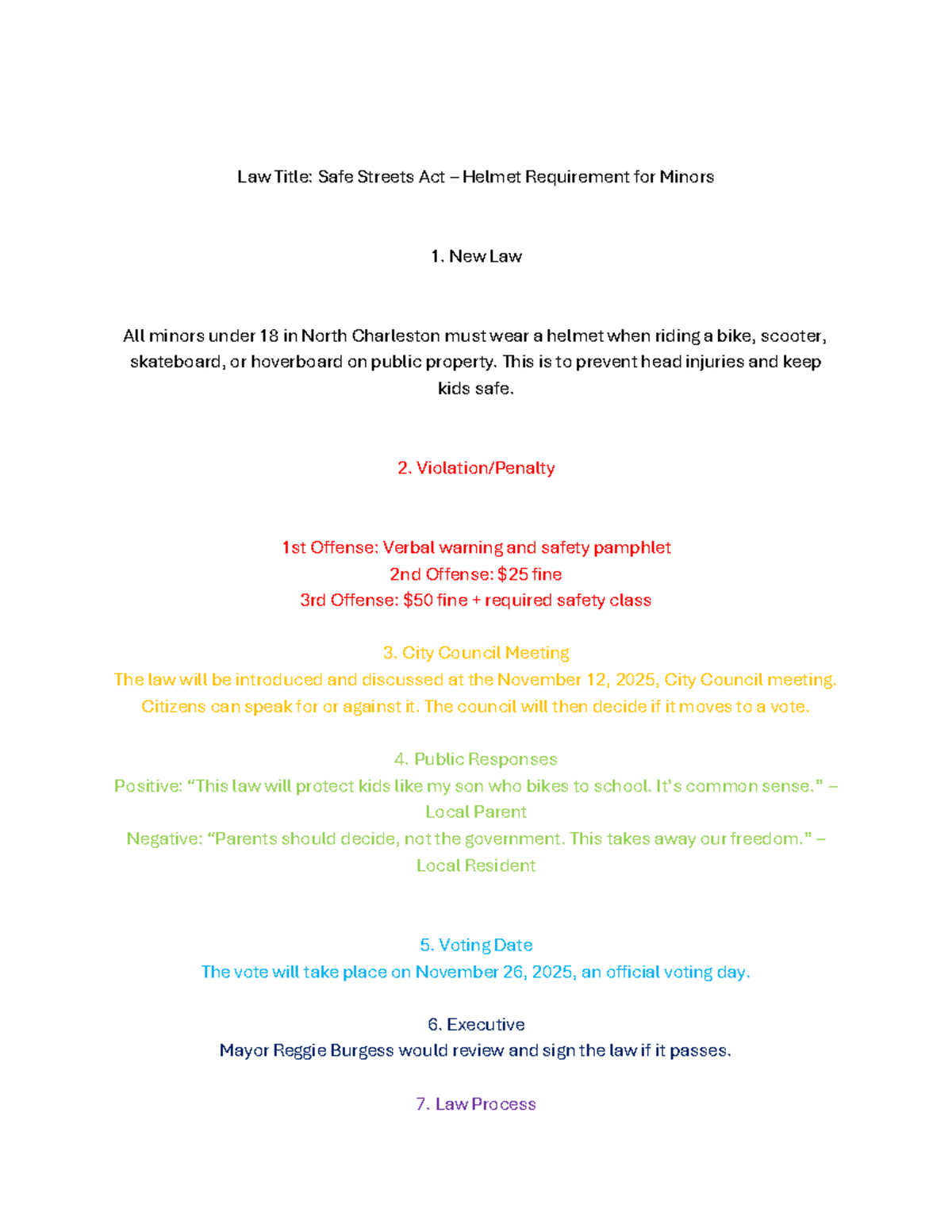 Law Project: Safe Streets Act Helmet Requirement for Minors - Studocu