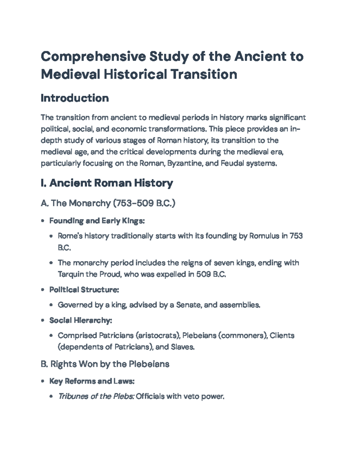 Transition from Ancient Rome to Medieval Period: A Comprehensive Study ...