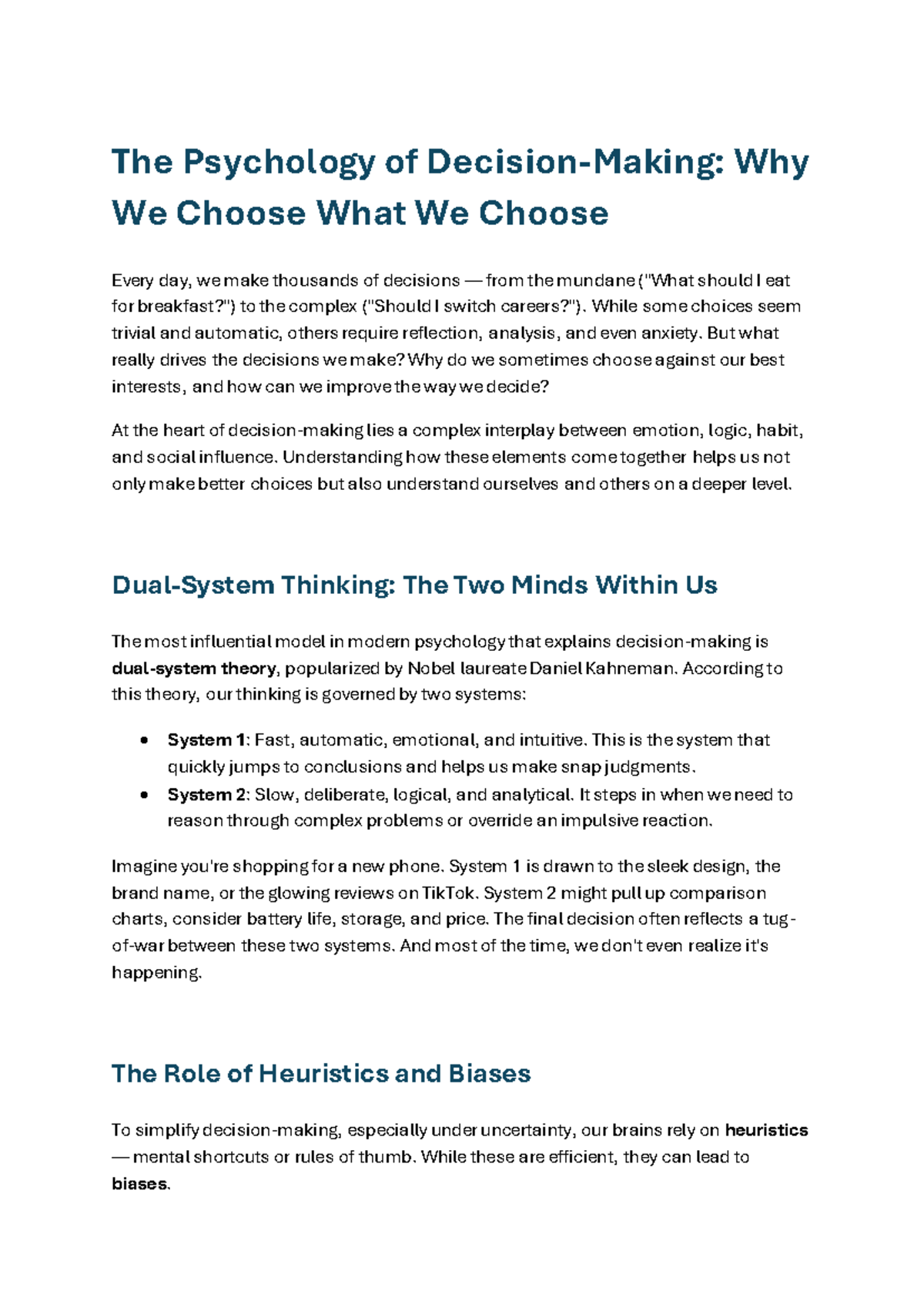 Decision Essay - The Psychology of Decision-Making: Why We Choose What ...