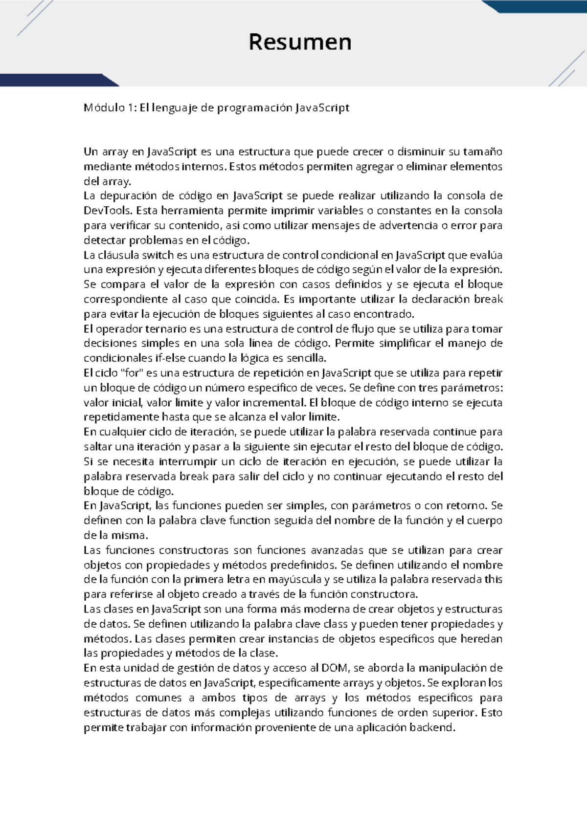 Resumen de la Materia: Resolución de Problemas en JavaScript (Módulo 1 ...