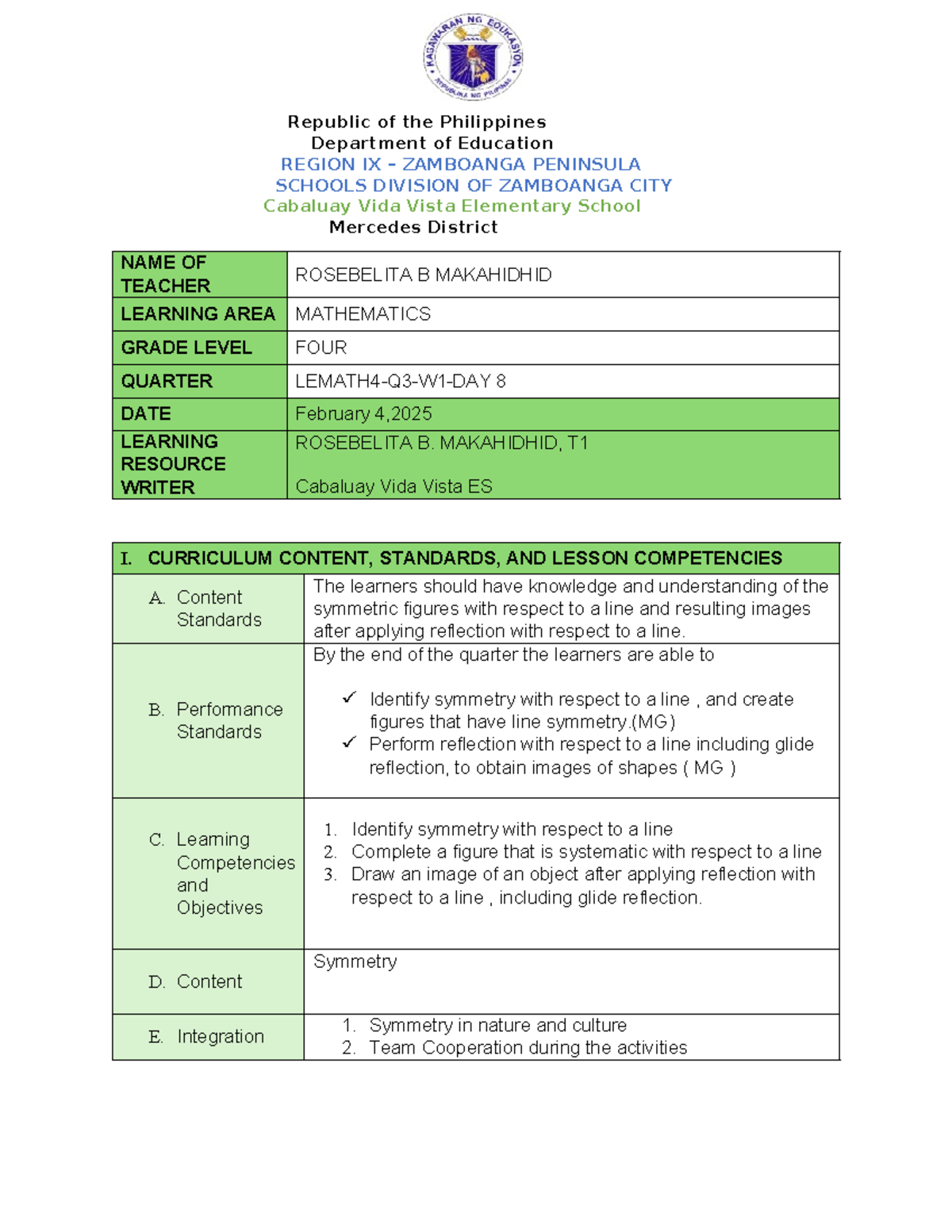 Lesson Plan G4 Math CO2 - Republic of the Philippines Department of Education REGION IX ...