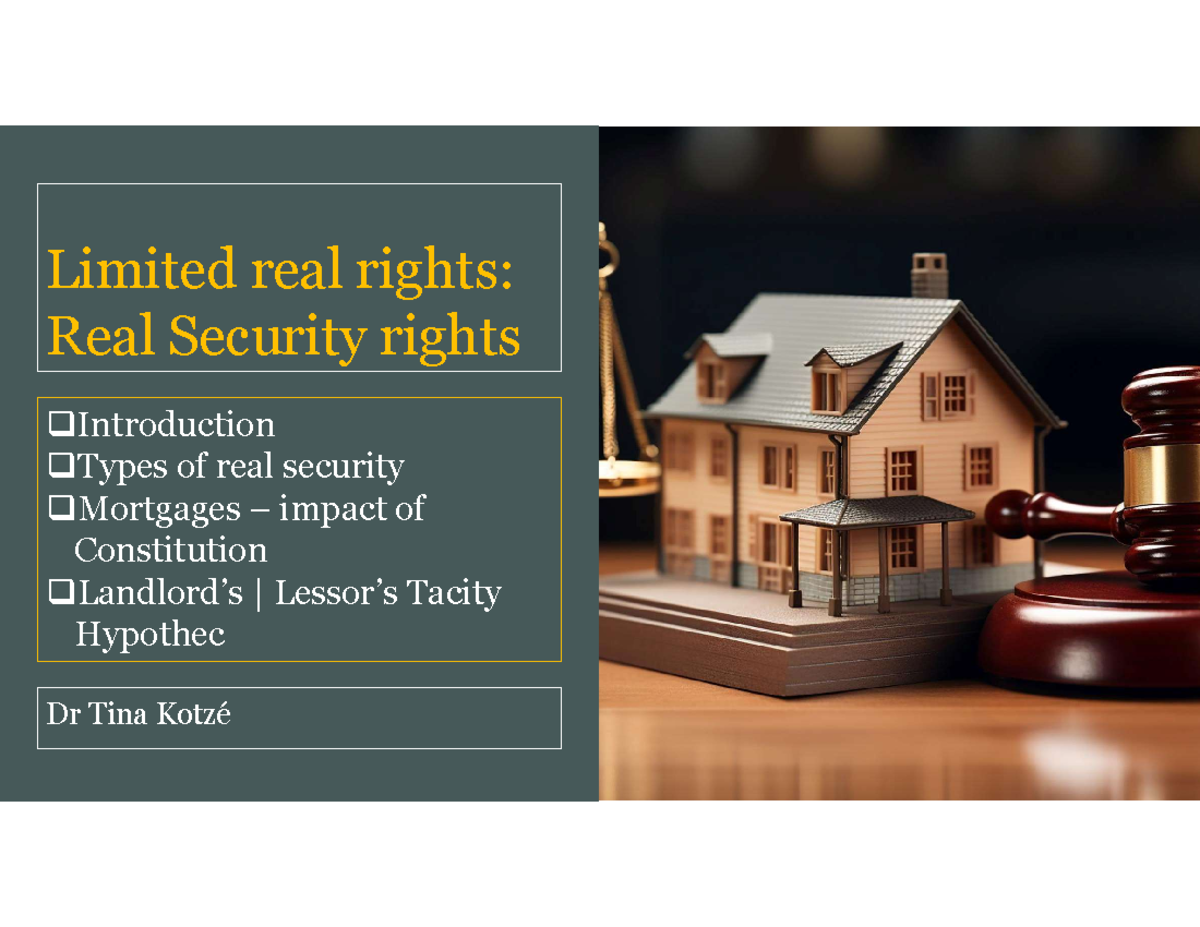 Lecture 8: Limited Real Rights and Security in HPLW230-1 - Studocu