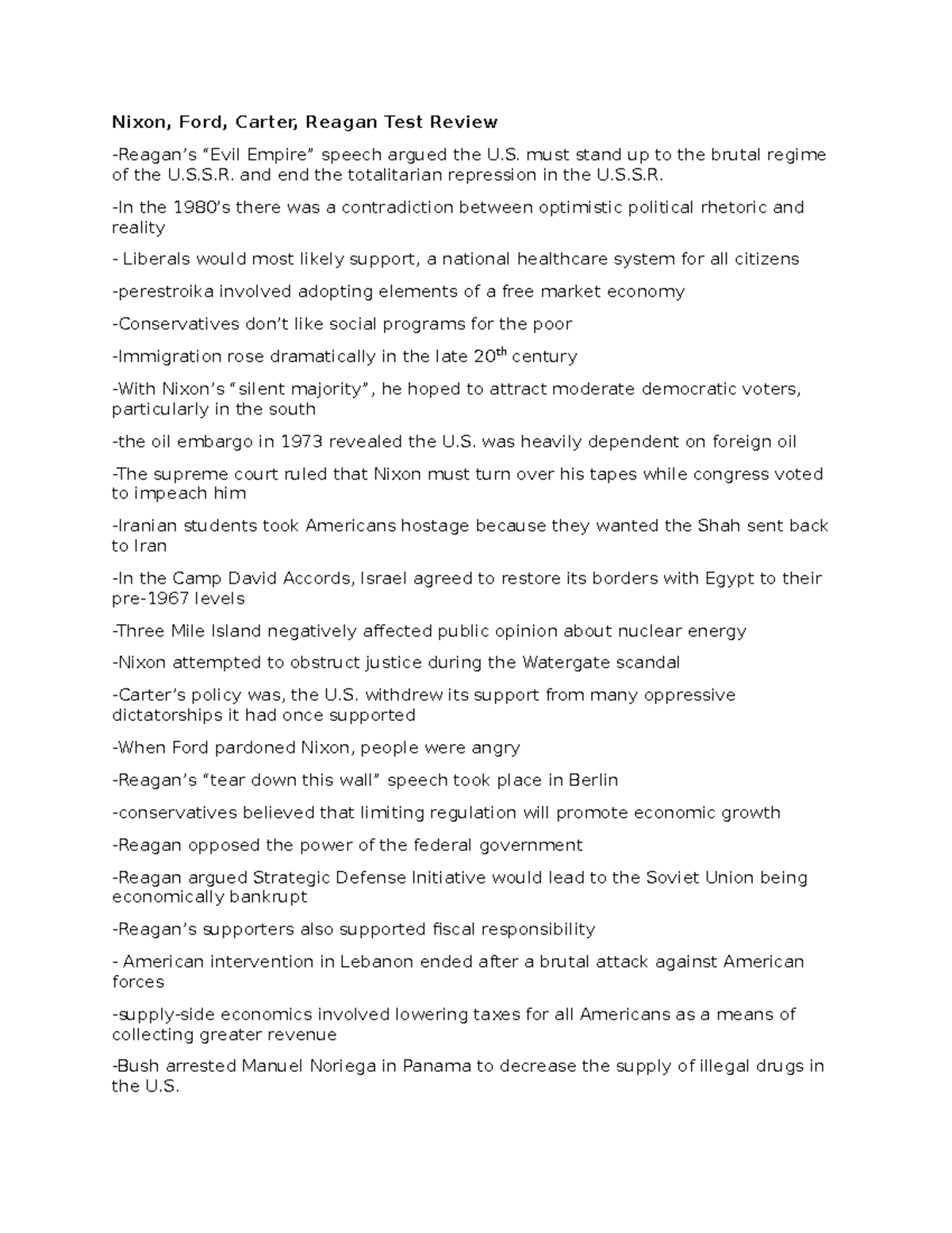 Nixon, Ford, Carter, Reagan: Key Events and Test Review - Nixon, Ford ...