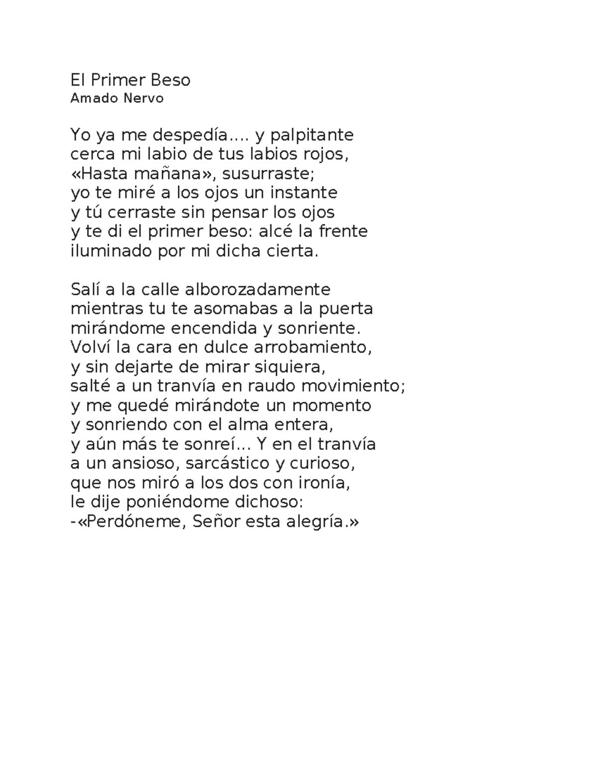 Poema: El Primer Beso de Amado Nervo - Studocu