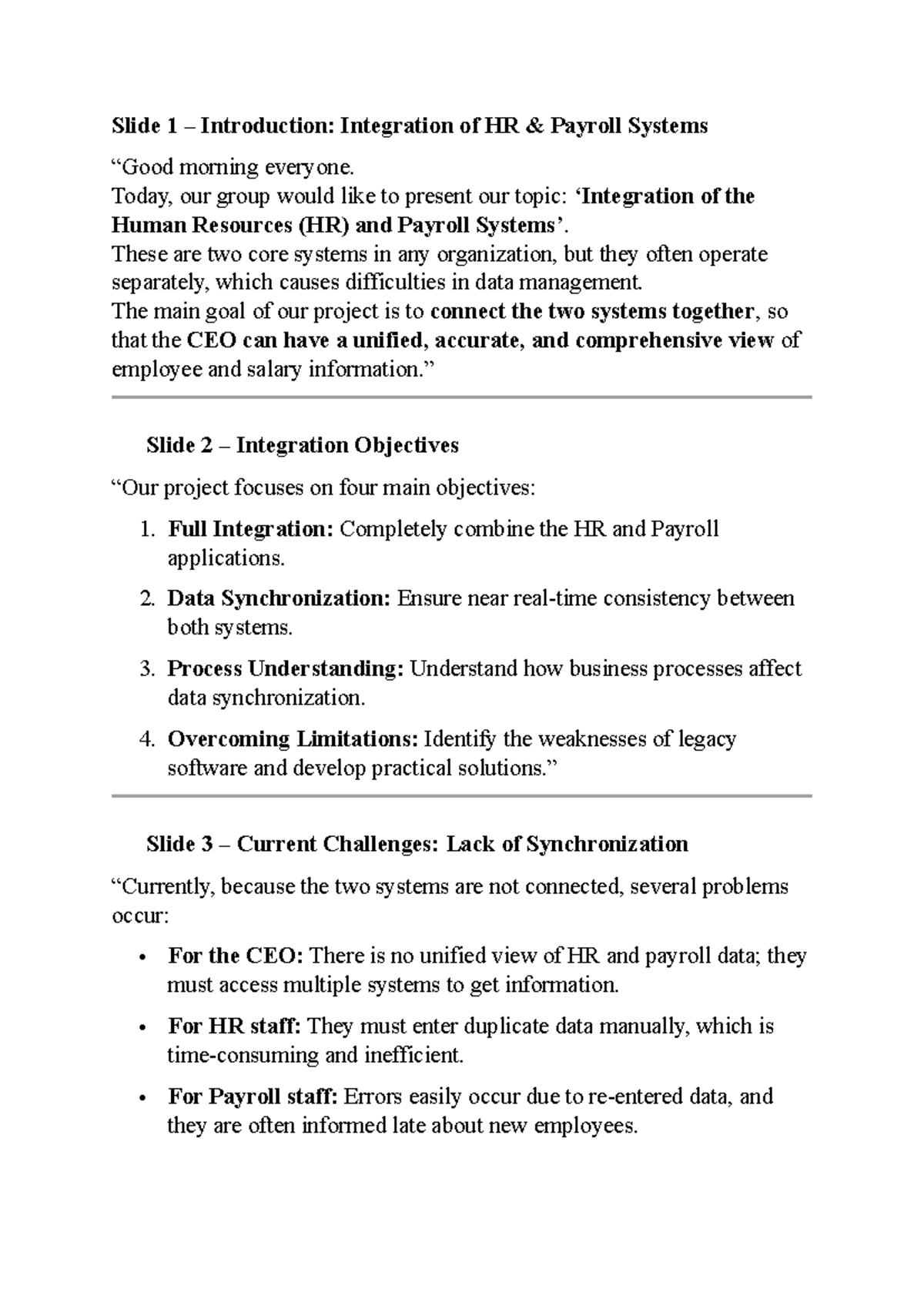 Case Study: Integration of HR & Payroll Systems (Case3) - Studocu