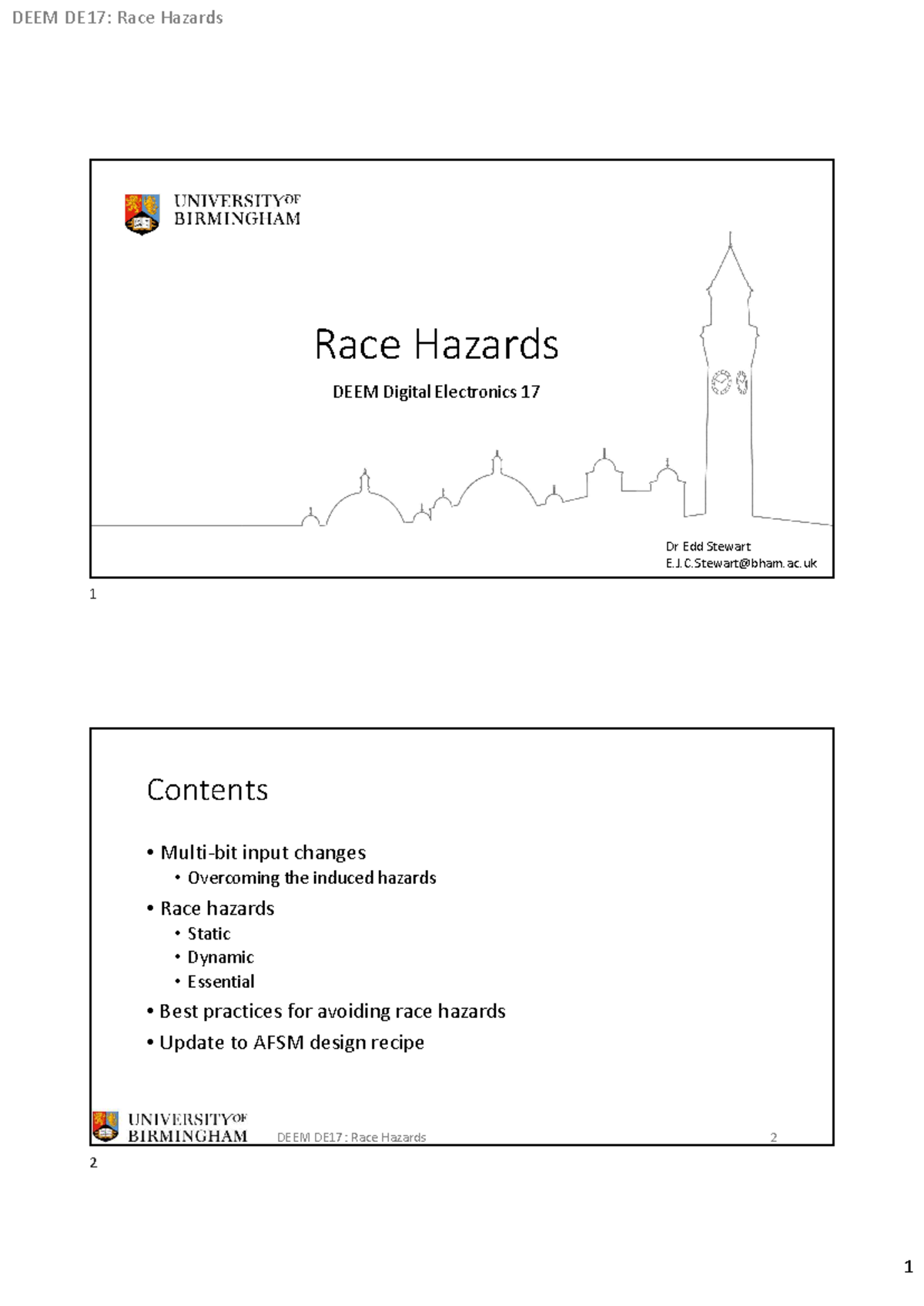 Elec Eng Race Hazards - DEEM DE17: Race Hazards 1 Dr Edd Stewart E.J.C ...
