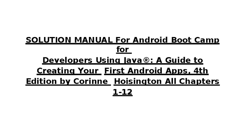 Solution Manual & Answer Guide for Android Boot Camp (JAVA) - All ...