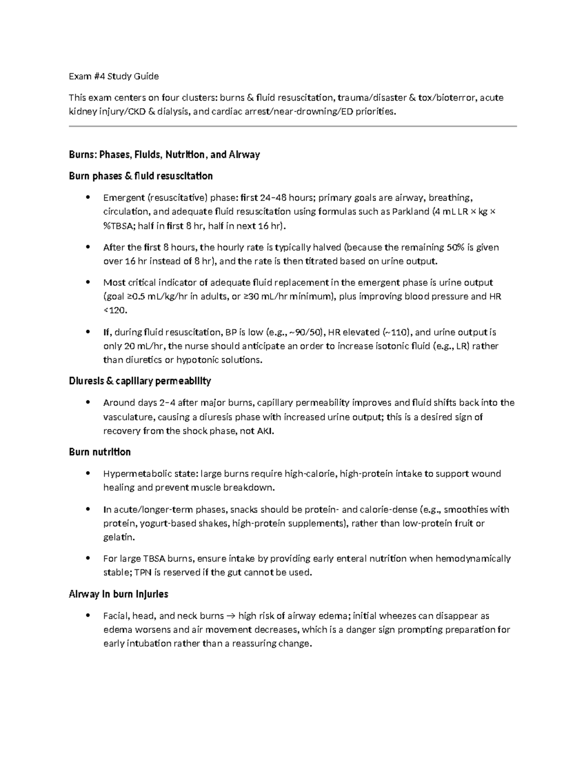 Medsurg II Exam 4 Study Guide: Burns, AKI, and Cardiac Priorities - Studocu