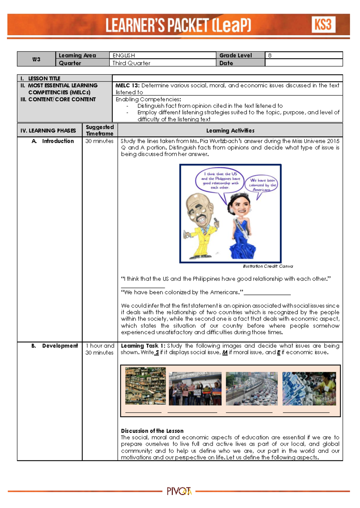 English 8 Q3 Week 3 - W Learning Area ENGLISH Grade Level 8 Quarter ...