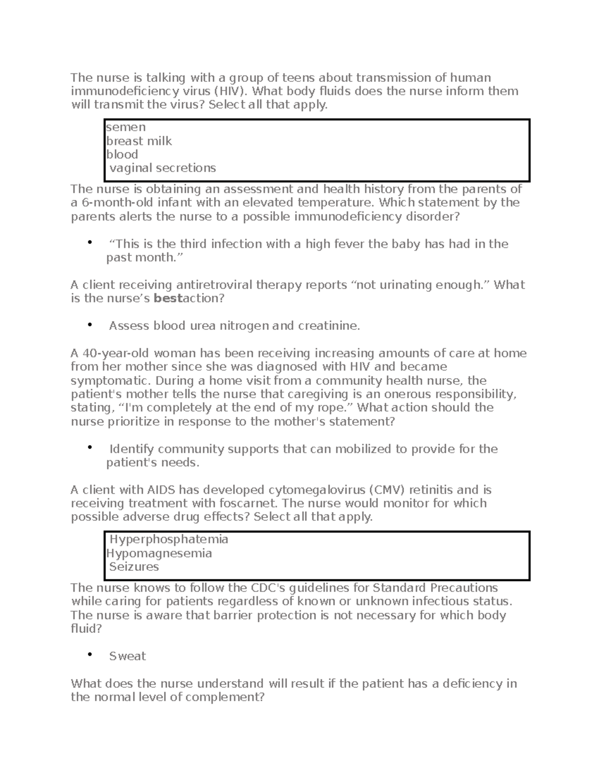 HIV AIDS Final Exam Study Notes: Key Topics and Patient Care - Studocu
