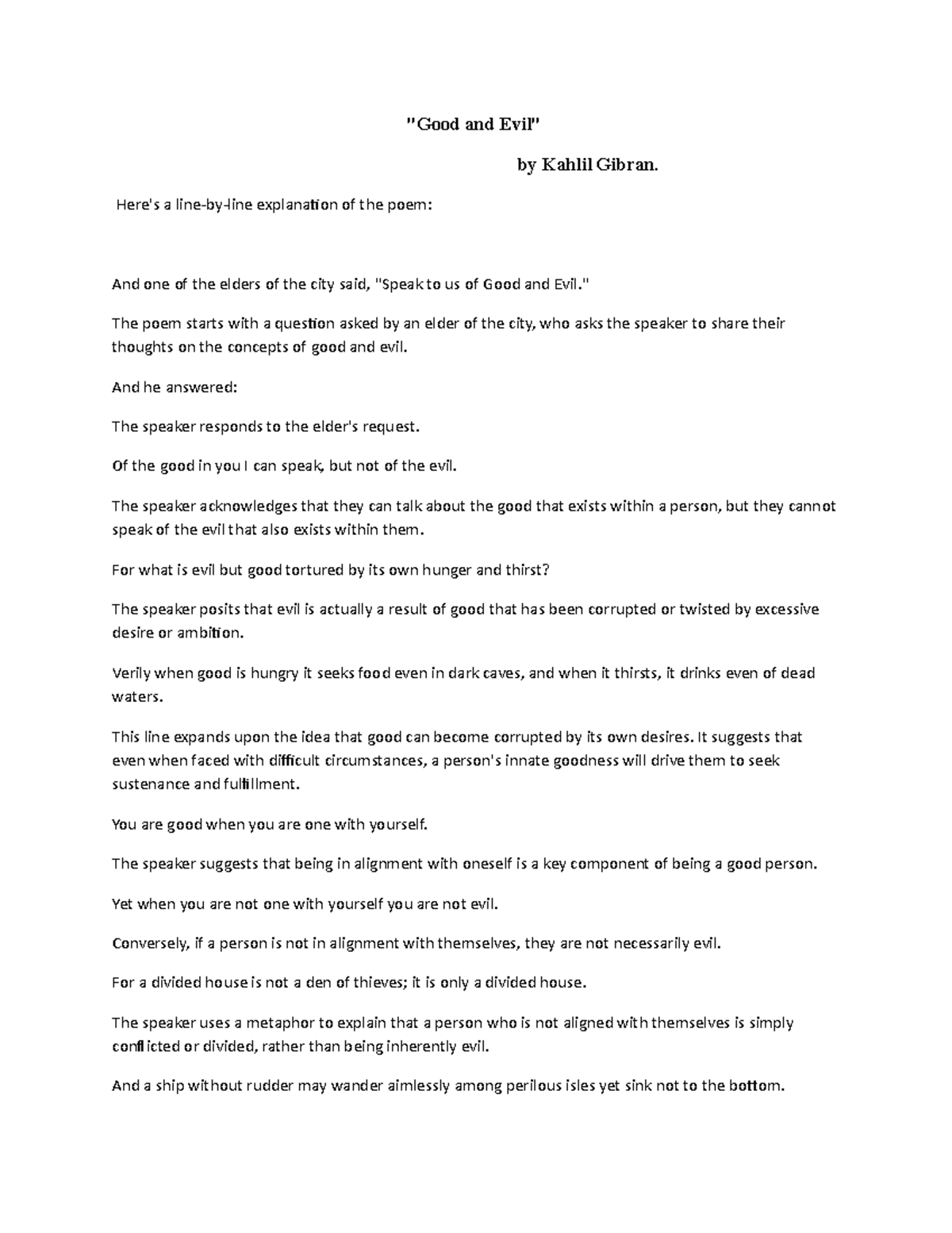 Good and Evil by Kahlil Gibran - "Good and Evil" by Kahlil Gibran. Here ...